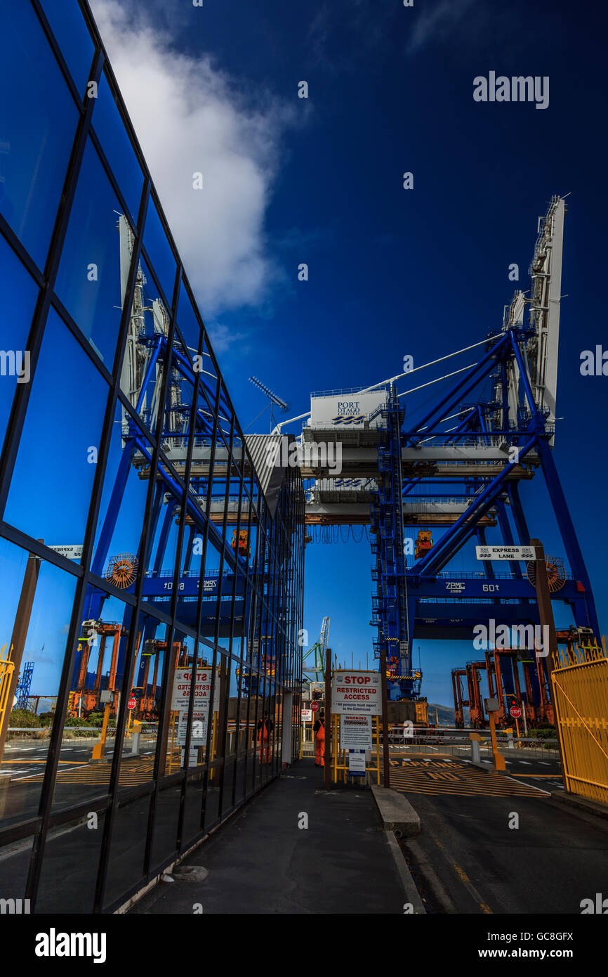 Giant dock movable cranes at Port Chalmers,Dunedin,Otago,South Island ...