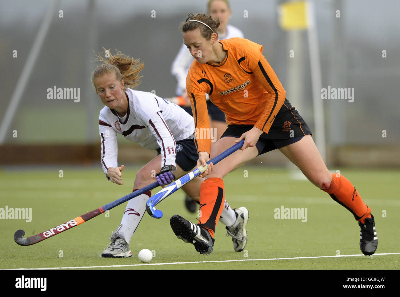 Leicester's Hannah MacLeod challenges with Olton's Kerry Thompson-Moore ...