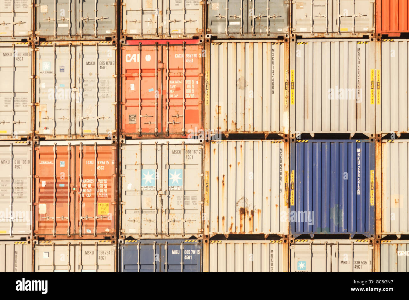 Sea containers stacked at marine port,Timaru,Canterbury,South Island ...