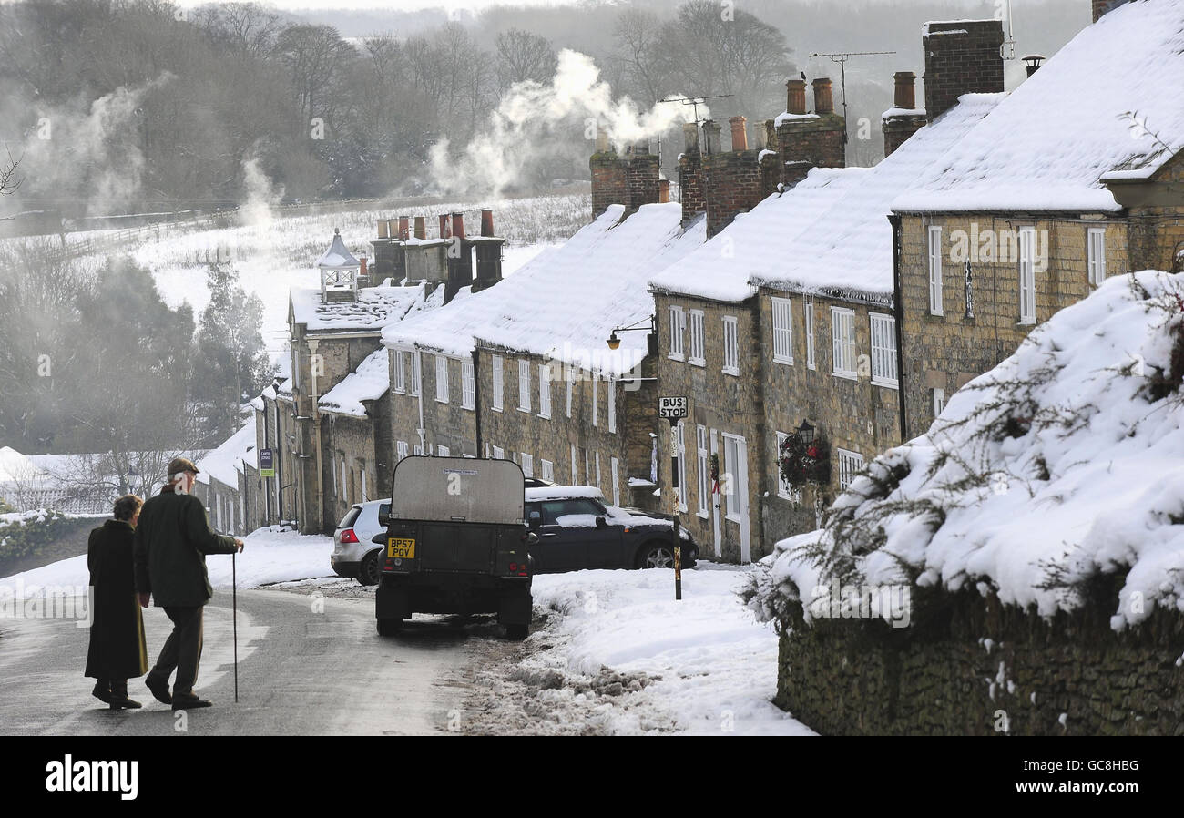 A White Christmas at Coxwold near Helmsley in North Yorkshire producing ...