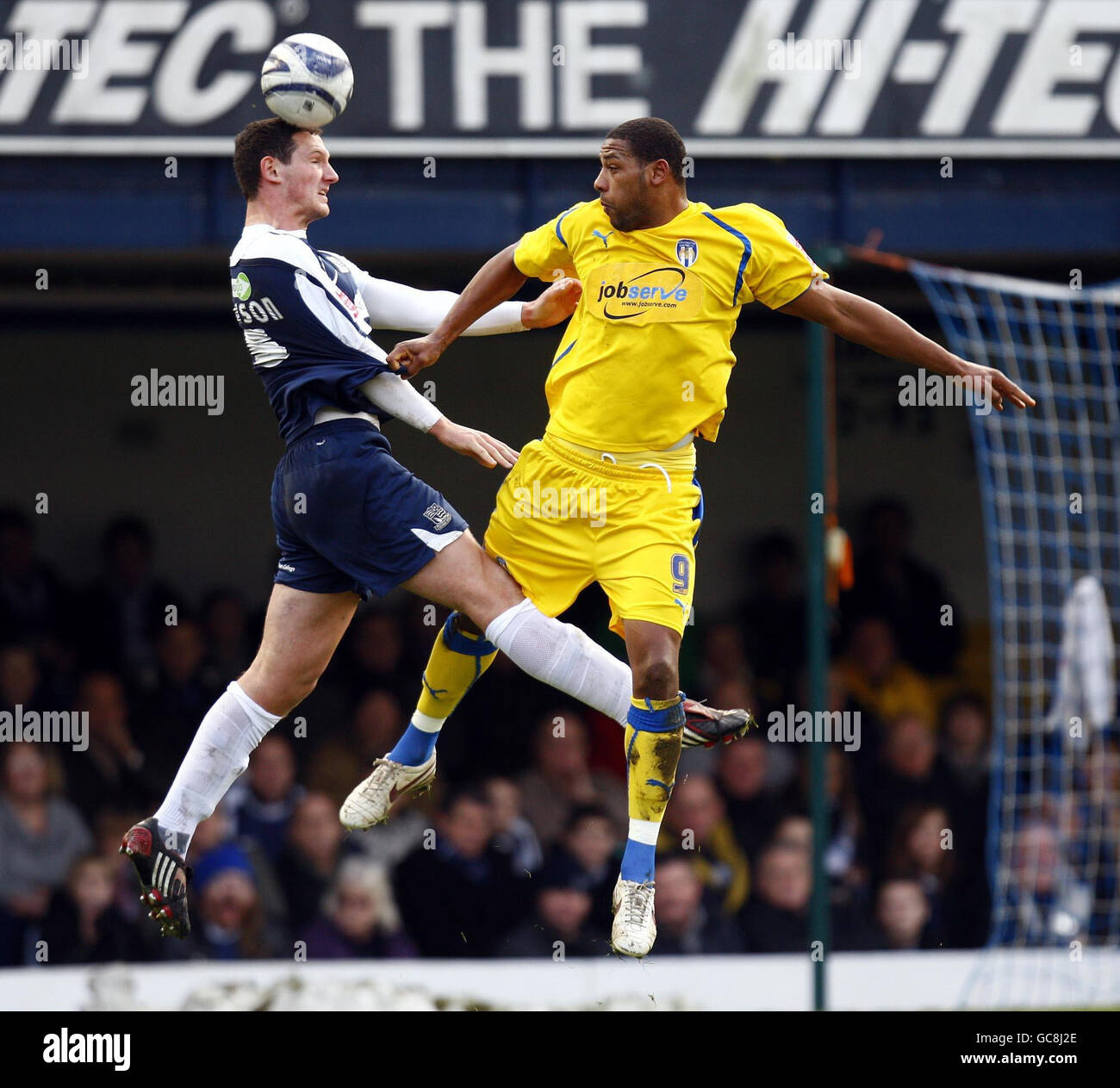 Southends Sean Morrison (left) and Colchester's Clive Platt battle for ...