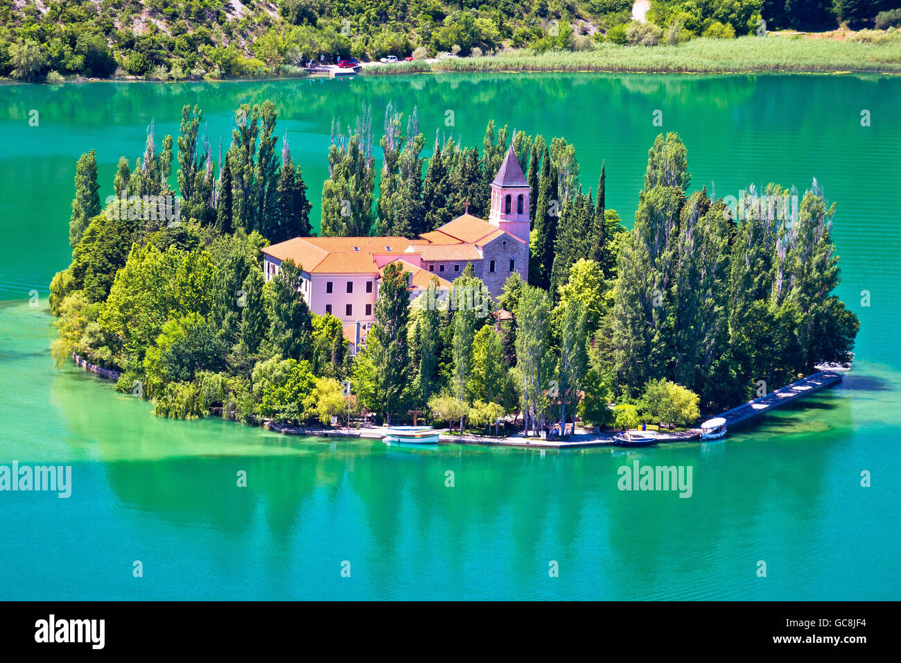 Island of Visovac monastery in Krka national park, Dalmatia, Croatia ...