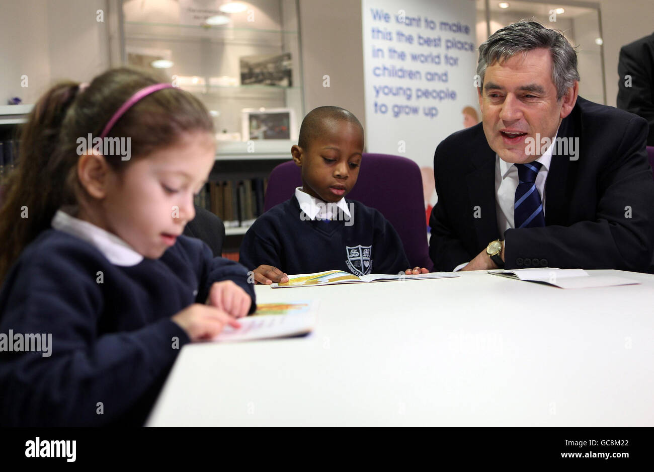 Prime Minister and Ed Balls meet school children Stock Photo - Alamy