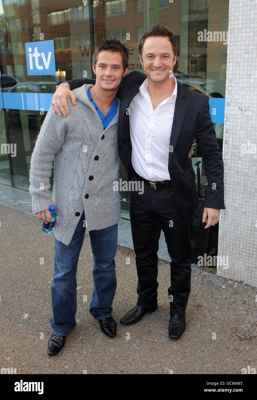 Danny Young (left) and Mikey Graham leave the launch of Dancing on Ice ...