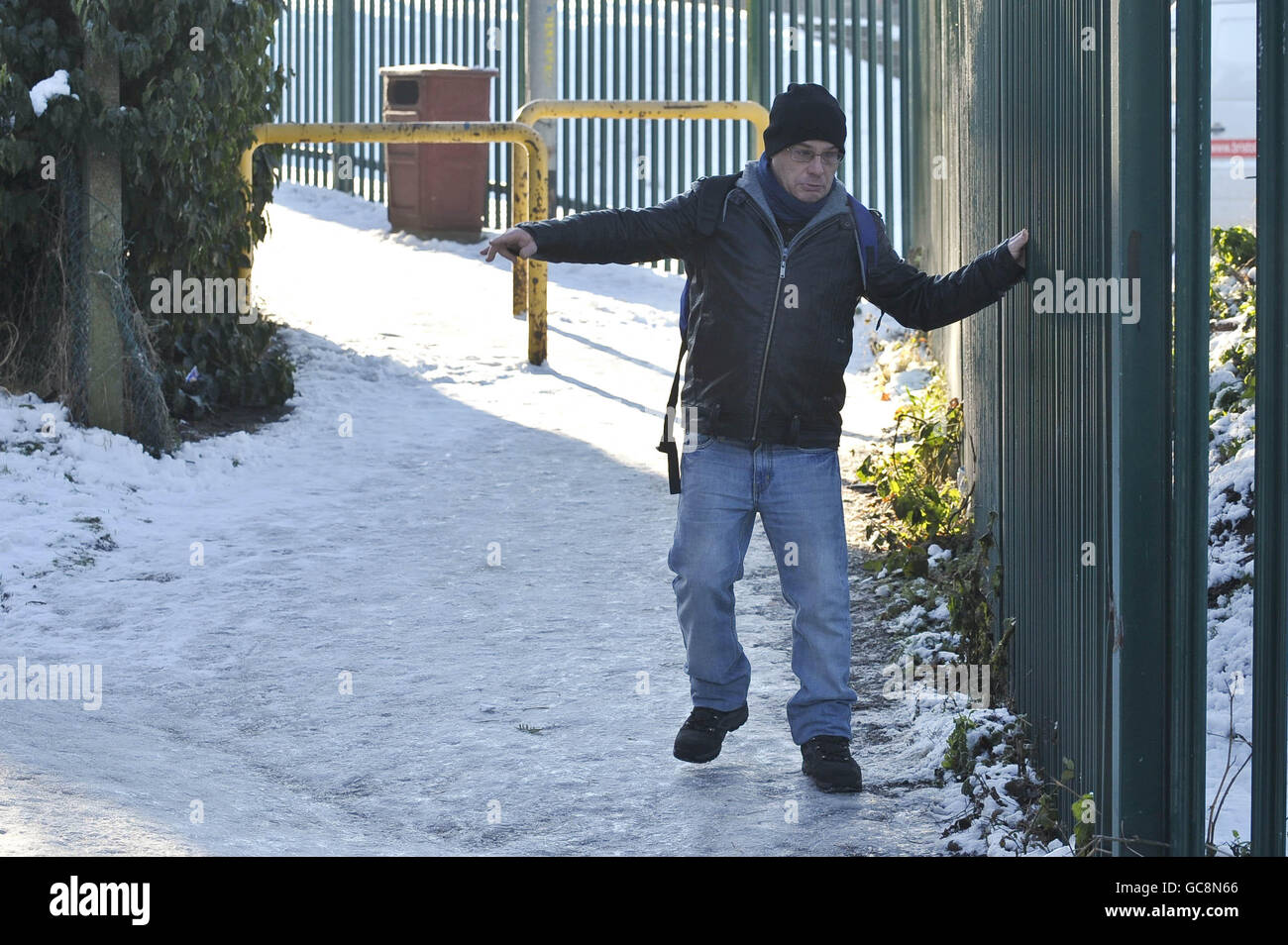 A man loses his footing on an icy path in Brislington, Bristol, after ...