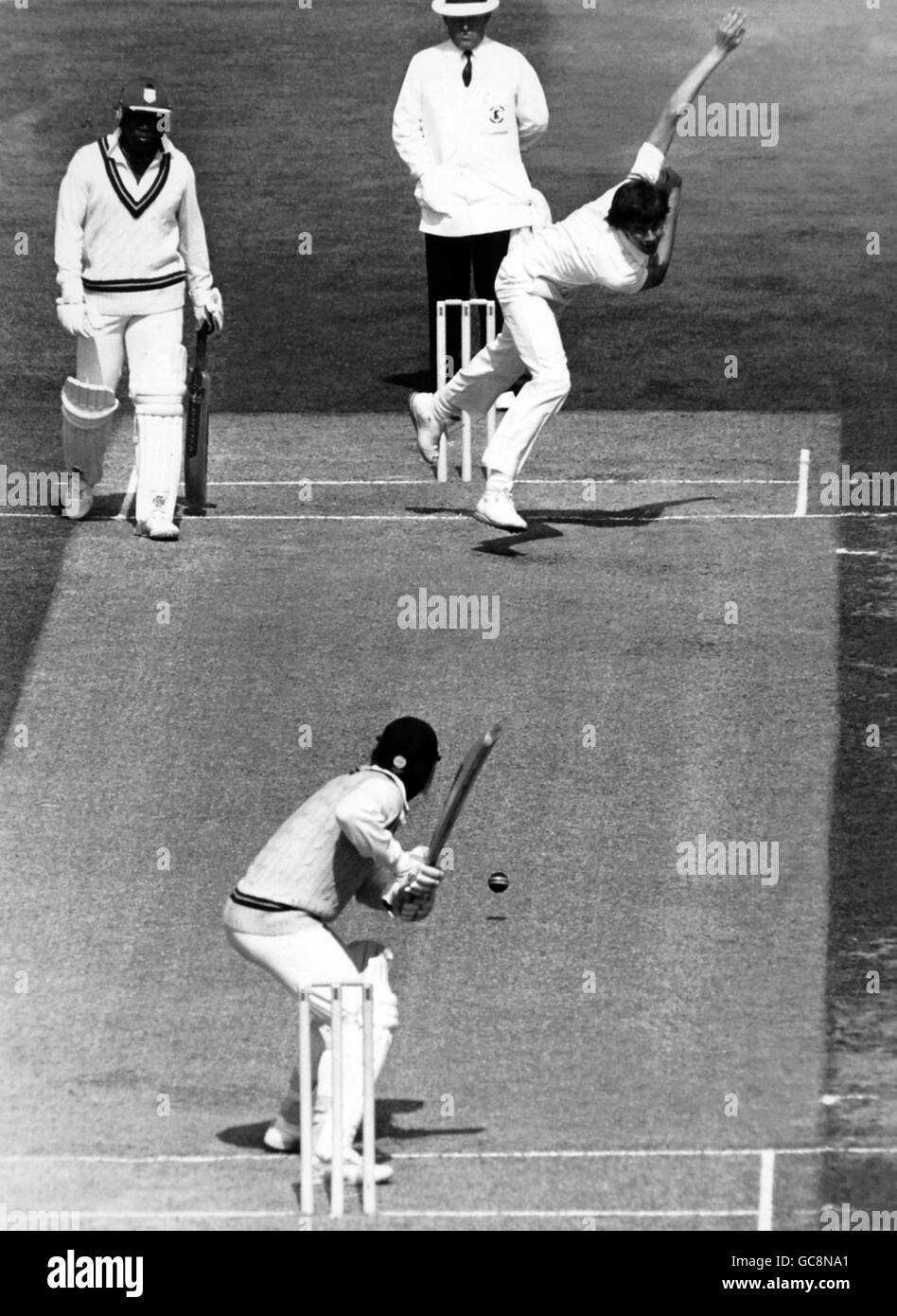 England's Neil Foster delivering to West Indies opening bat, Gordon ...