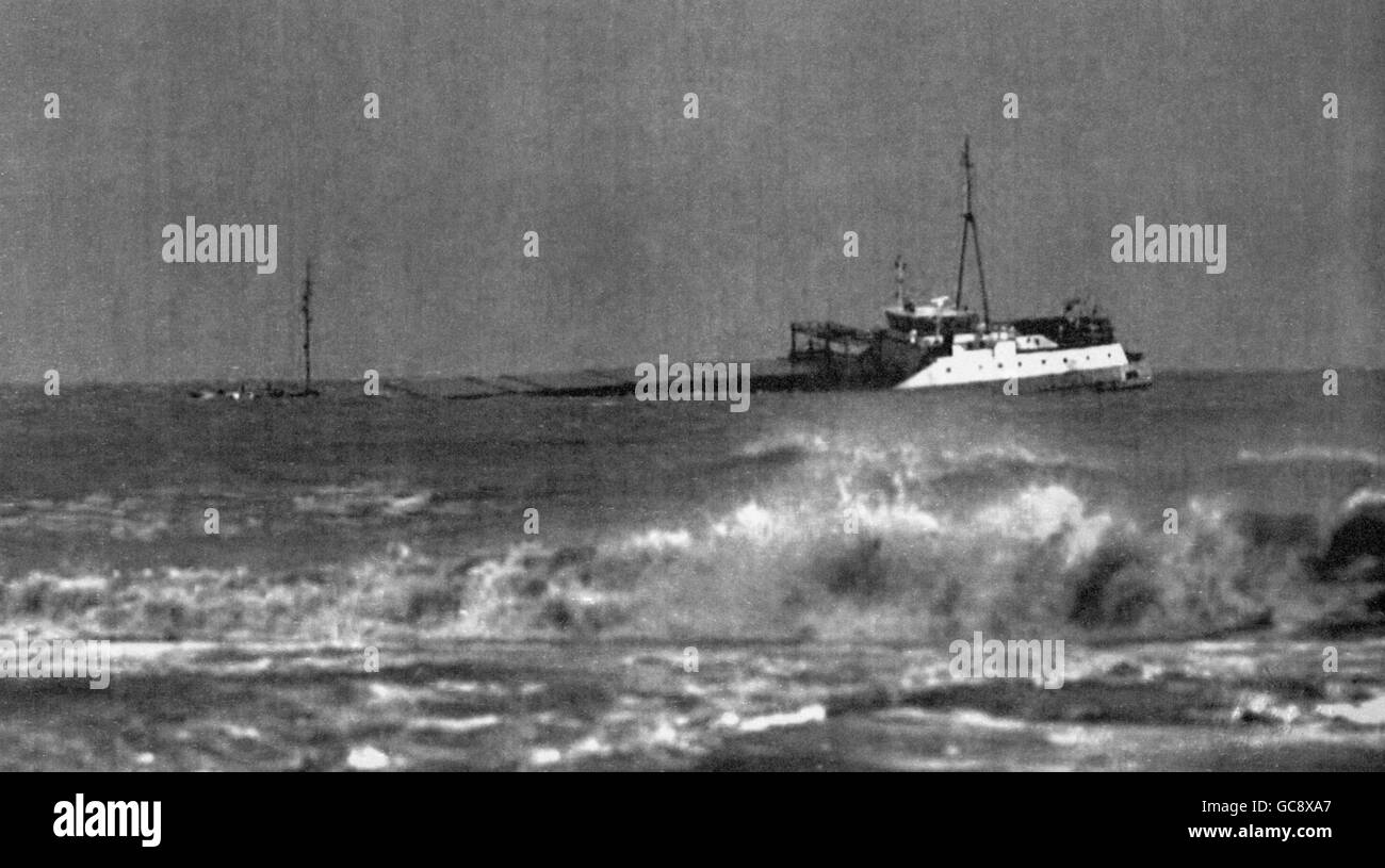 THE LEAKING COASTER TERN, SINKING IN THE CHANNEL. THE 1,000 TON VESSEL ...