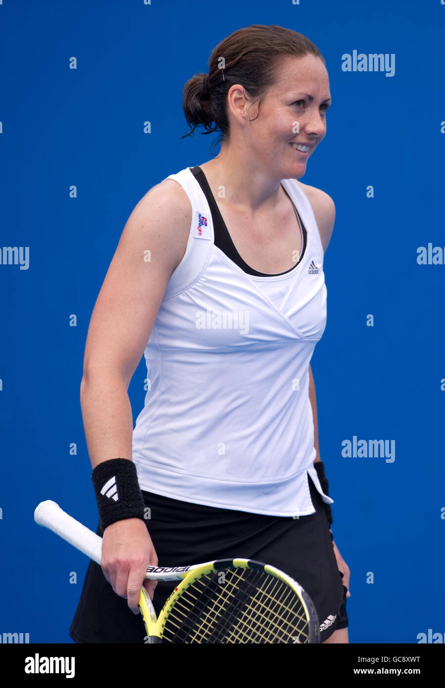 Sarah Borwell during her doubles match with Raquel Kops Jones in their ...