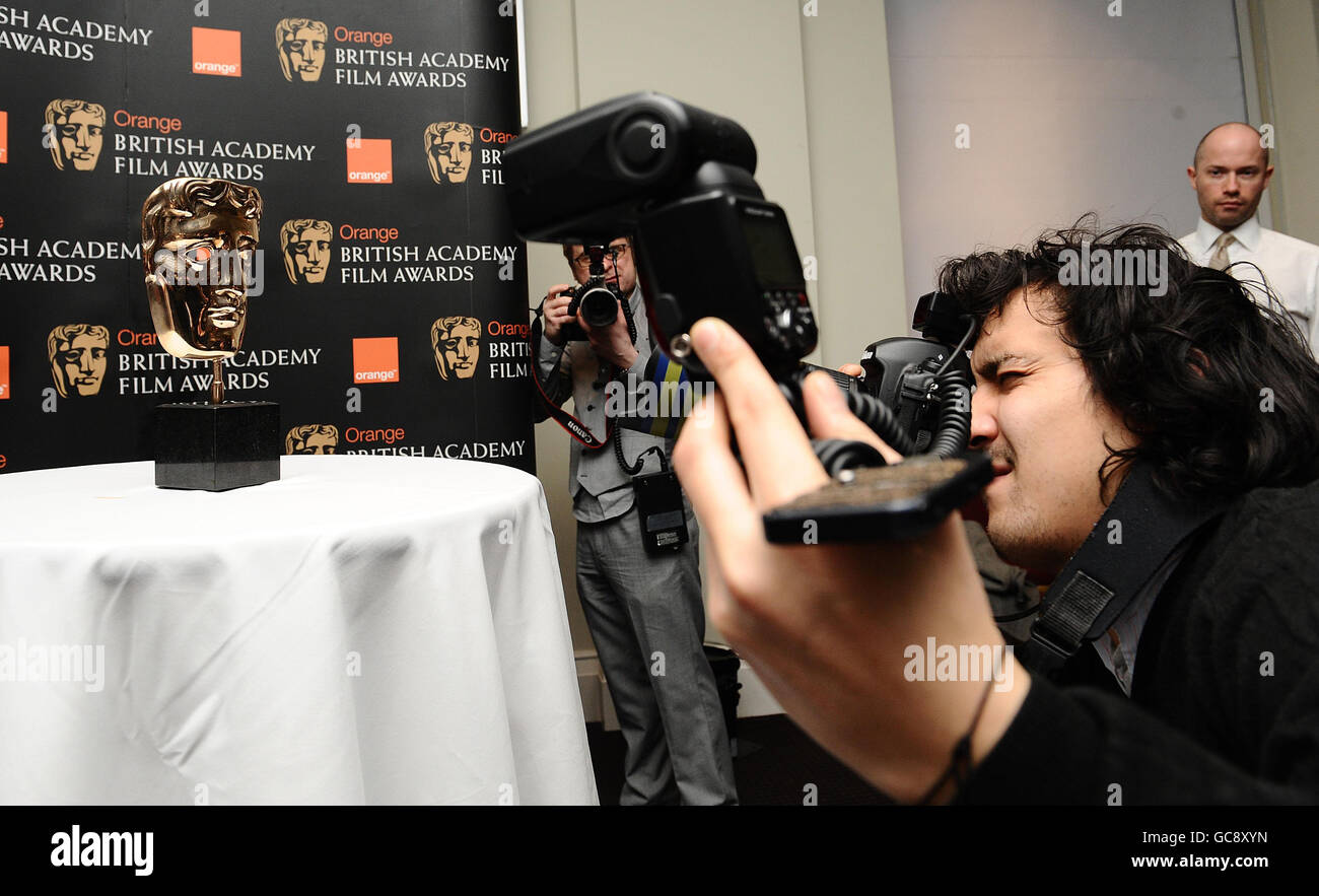 A Orange British Academy Film (Bafta) award is photographed at the ...