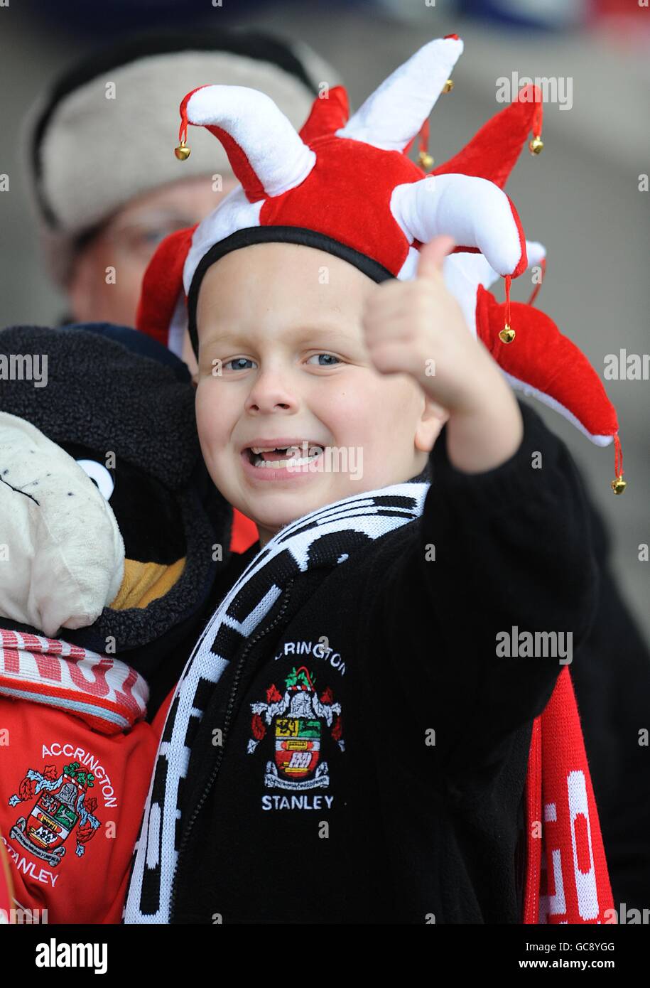 A young Accrington Stanley fan, in the stands prior to kick off Stock ...