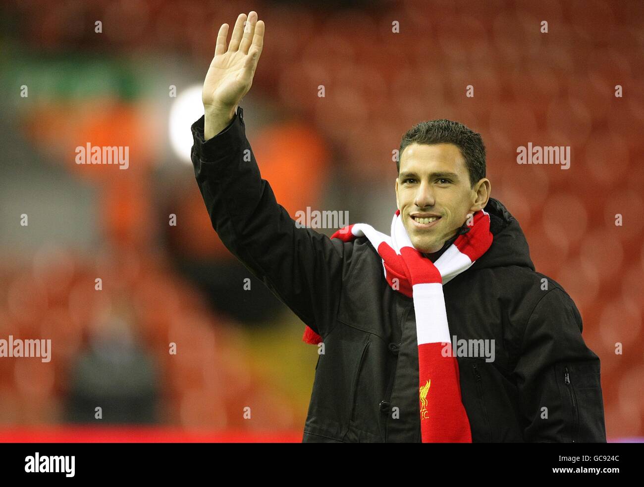 Liverpool's new signing Maxi Rodriguez is unveiled prior to kick off ...