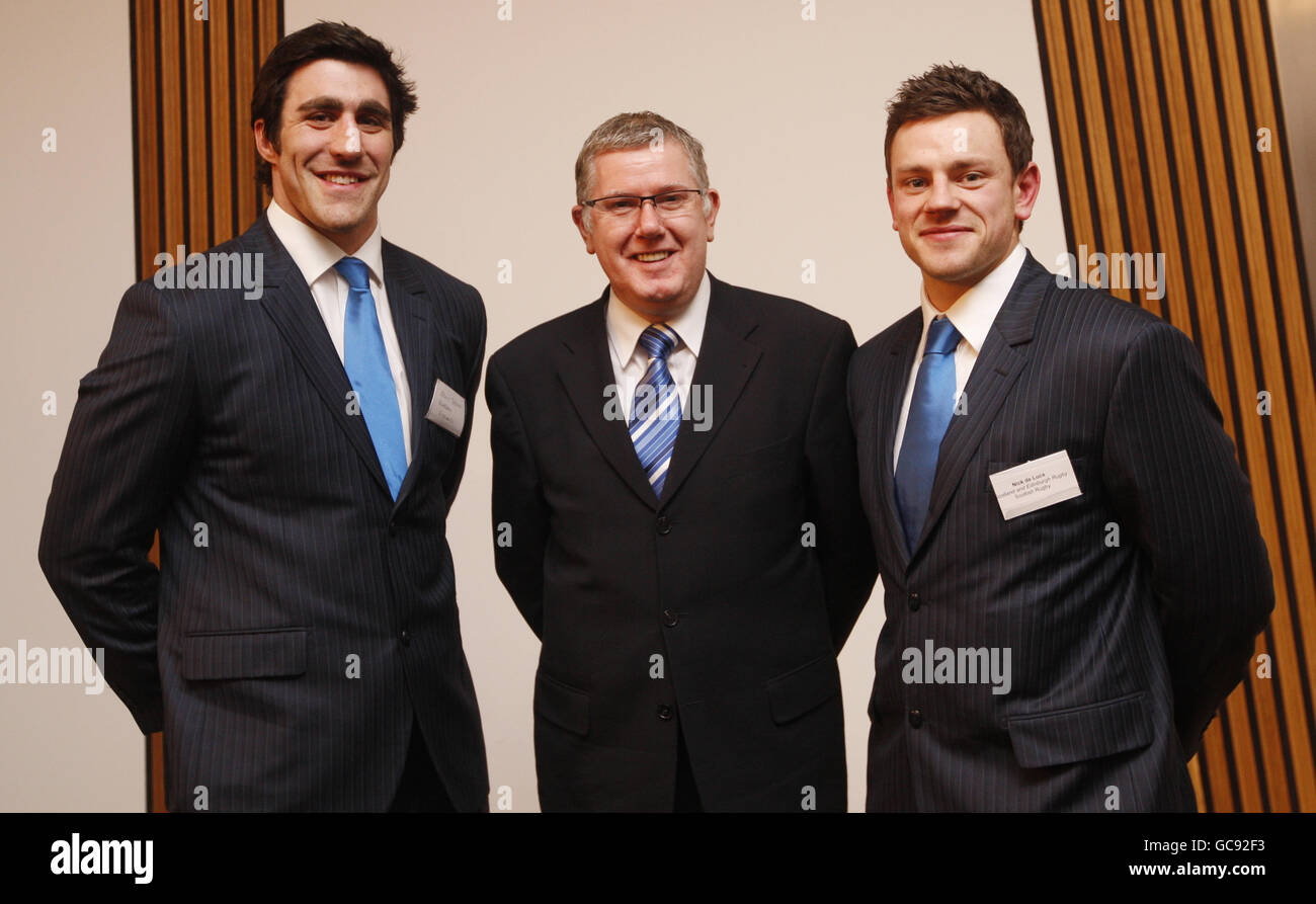 MSP Andy Kerr (centre) with rugby stars Kelly Brown (left) and Nick de ...