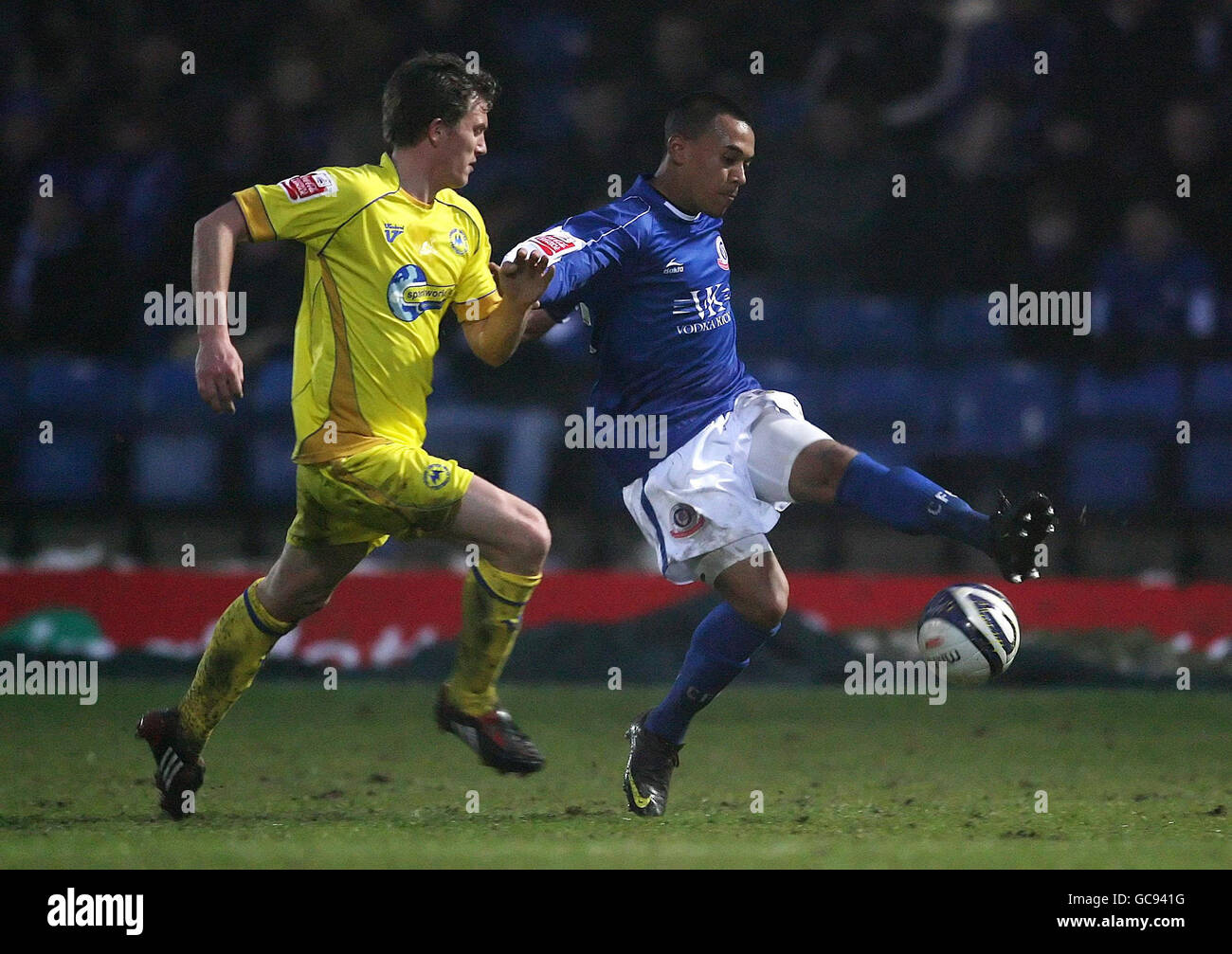Torquays Lee Mansell and Chesterfields Dominic Green (right) during the ...