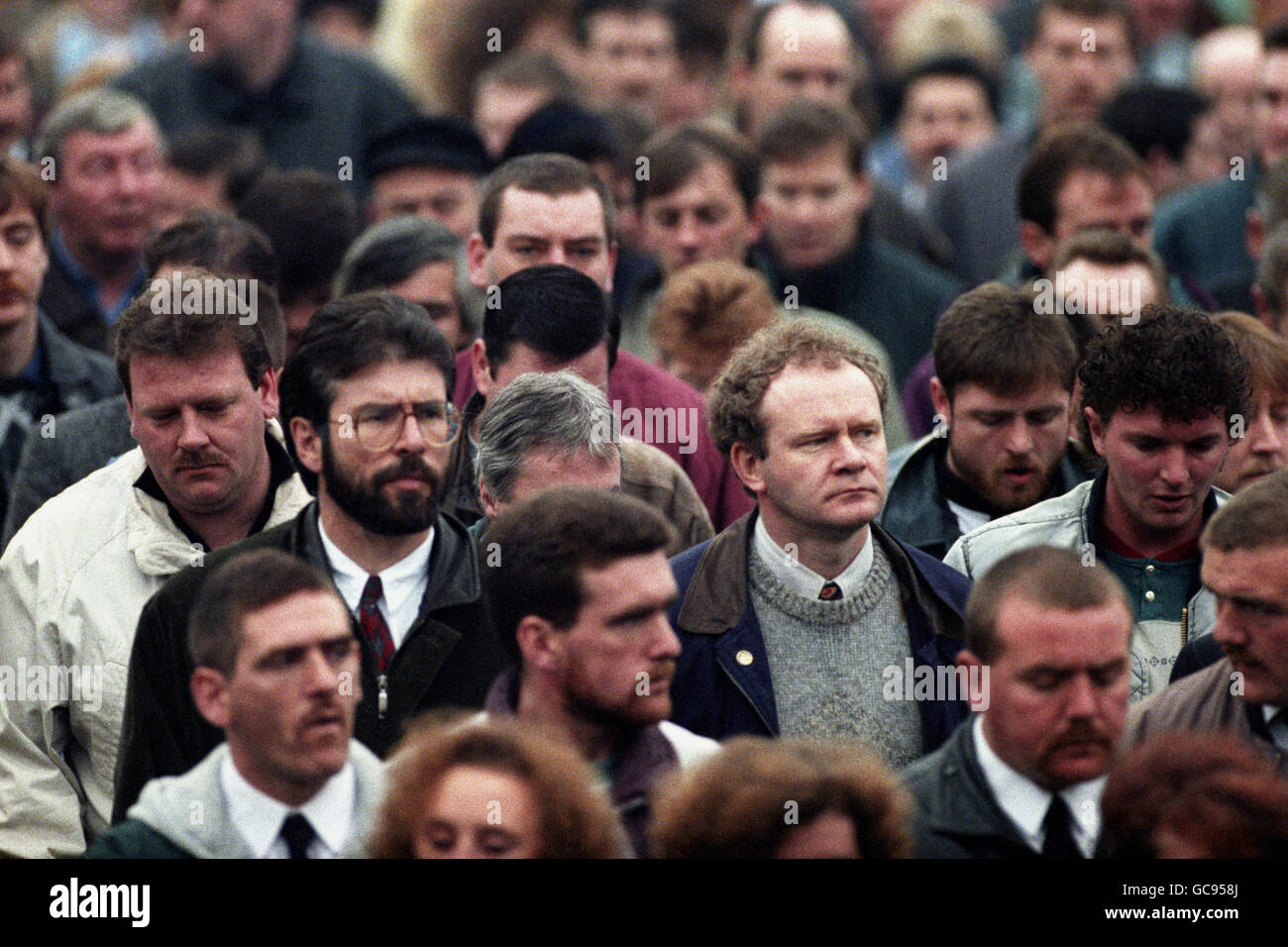 MARTIN MCGUINESS (CENTRE) THE SINN FEIN VICE PRESIDENT AND GERRY ADAMS ...