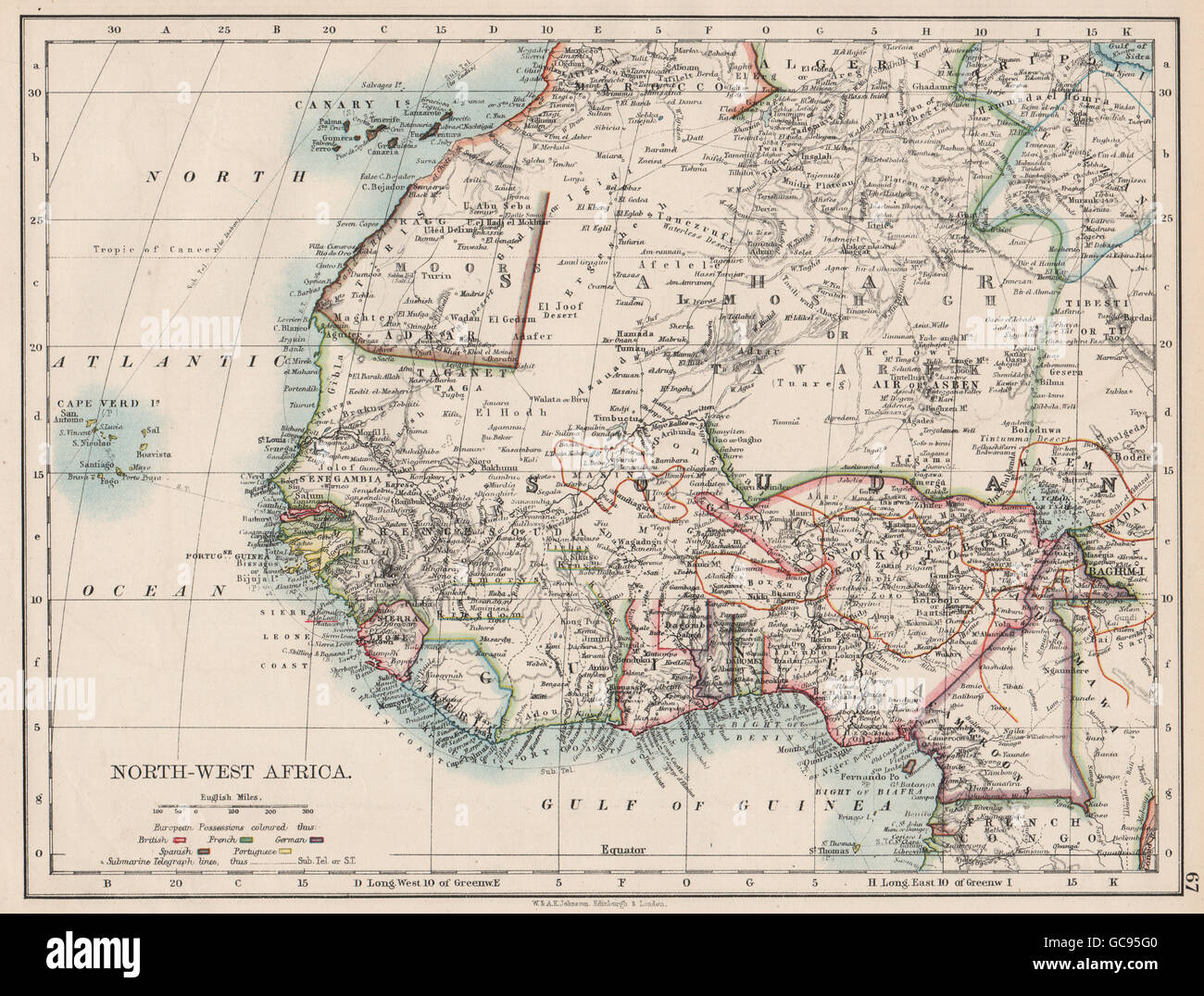COLONIAL WEST AFRICA. Tribal areas Caravan routes Sokoto Masina, 1897 ...