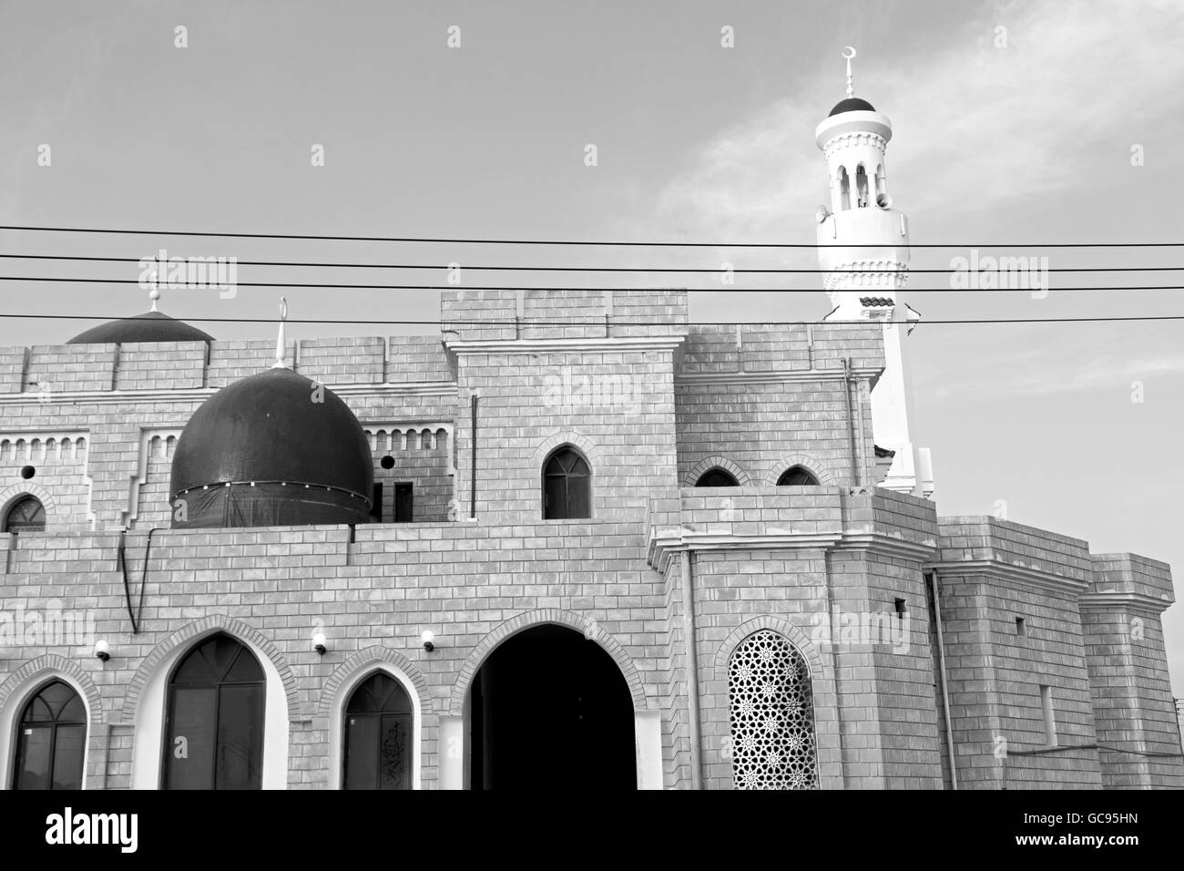 minaret and religion in clear sky in oman muscat the old mosque Stock ...