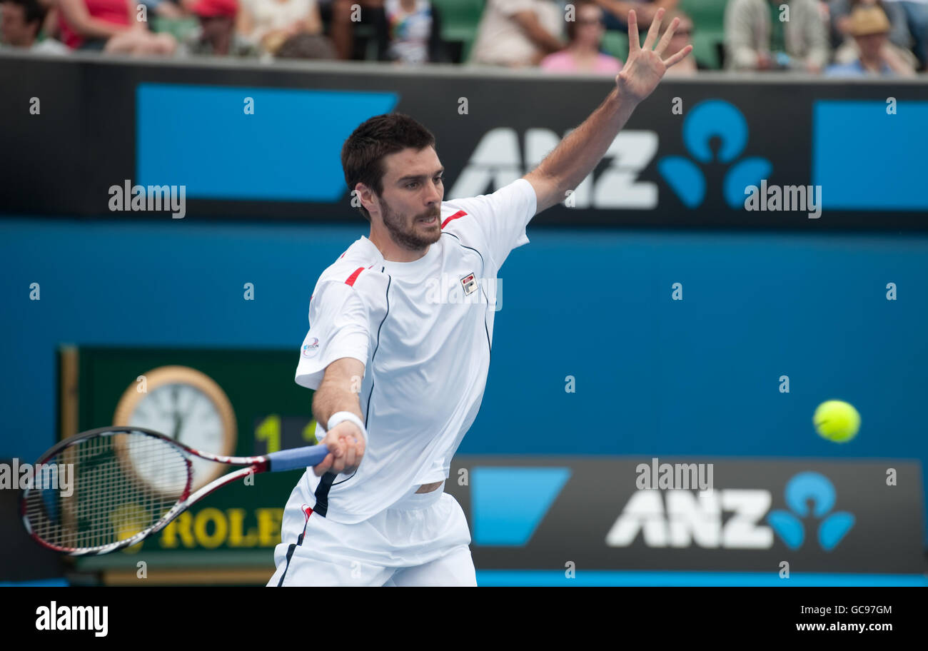 Colin Fleming in action during The Australian Open at Melbourne Park ...