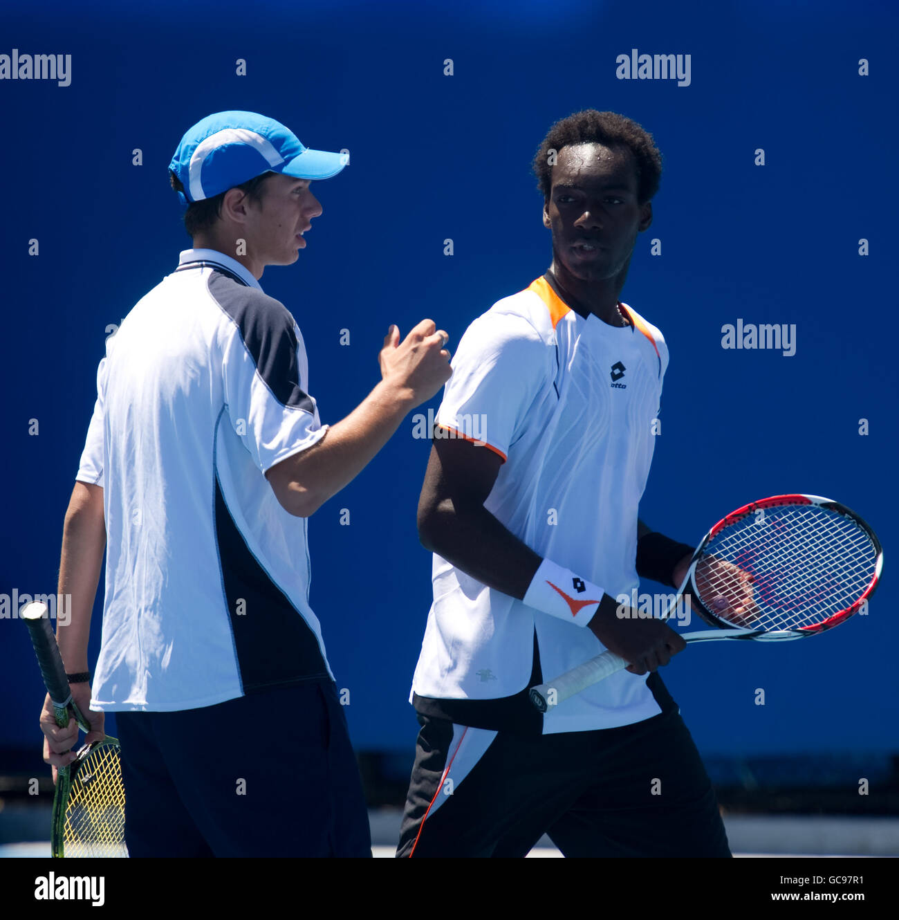 Oliver Golding in action during his doubles match with Cedrick Commin ...