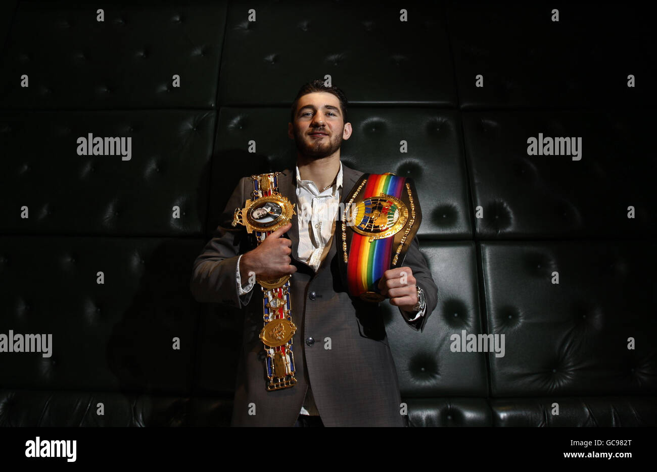 British boxer Nathan Cleverly with his British Light-Heavyweight and ...