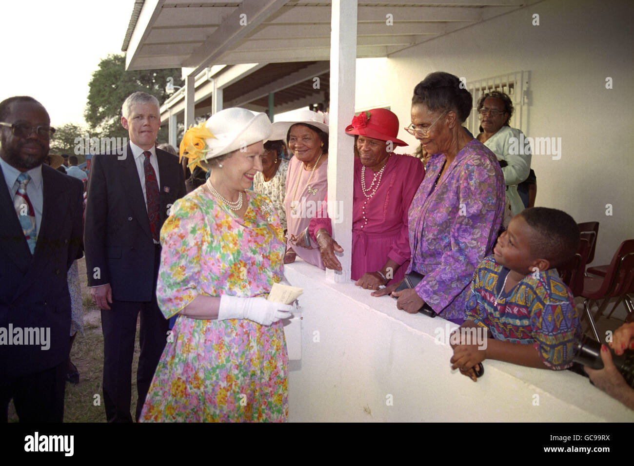 Queen Elizabeth II talks to wellwishers during a walkabout in Ronald ...