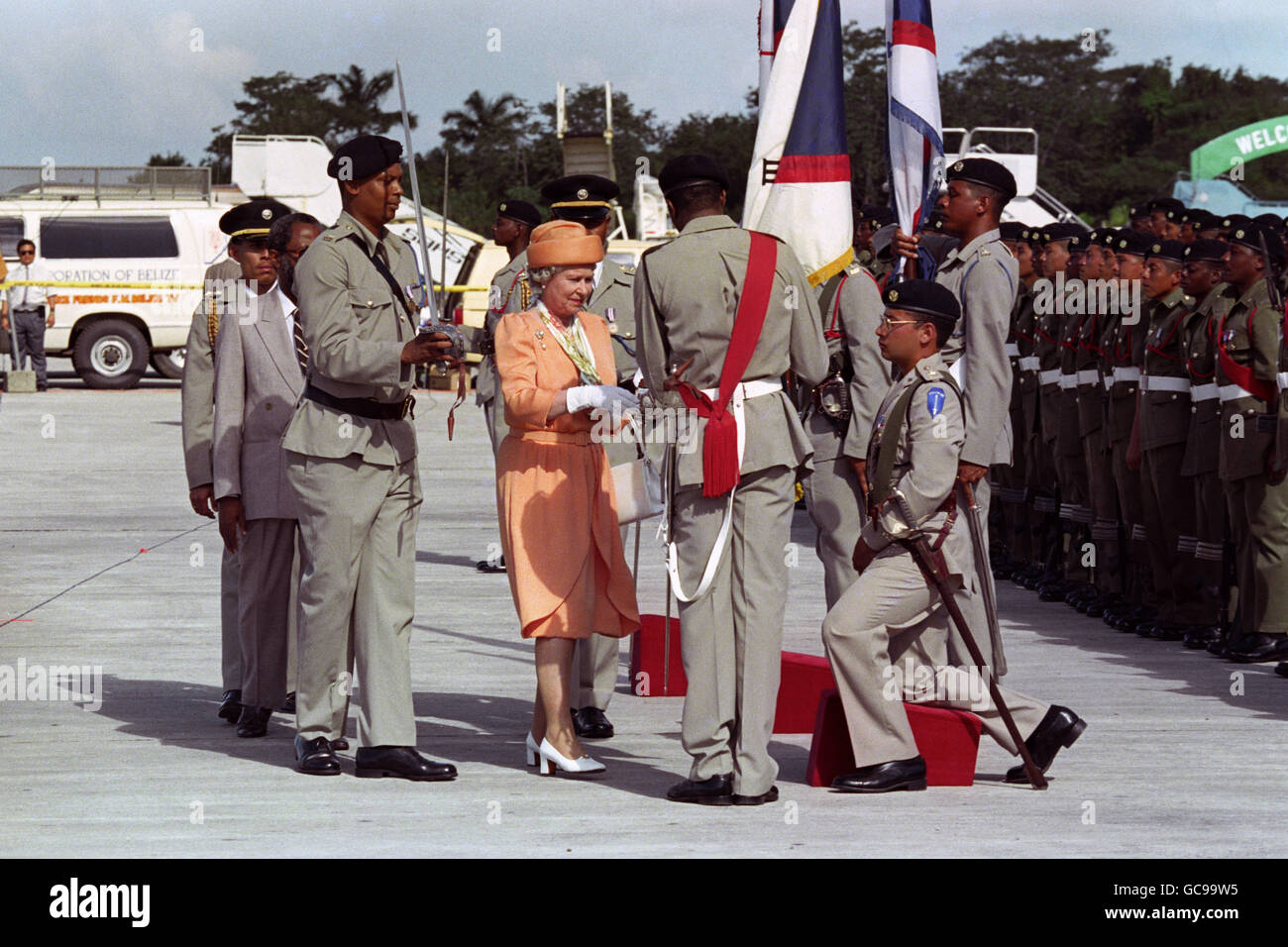 Queen Elizabeth II after arriving in Belize for a three day visit Stock ...