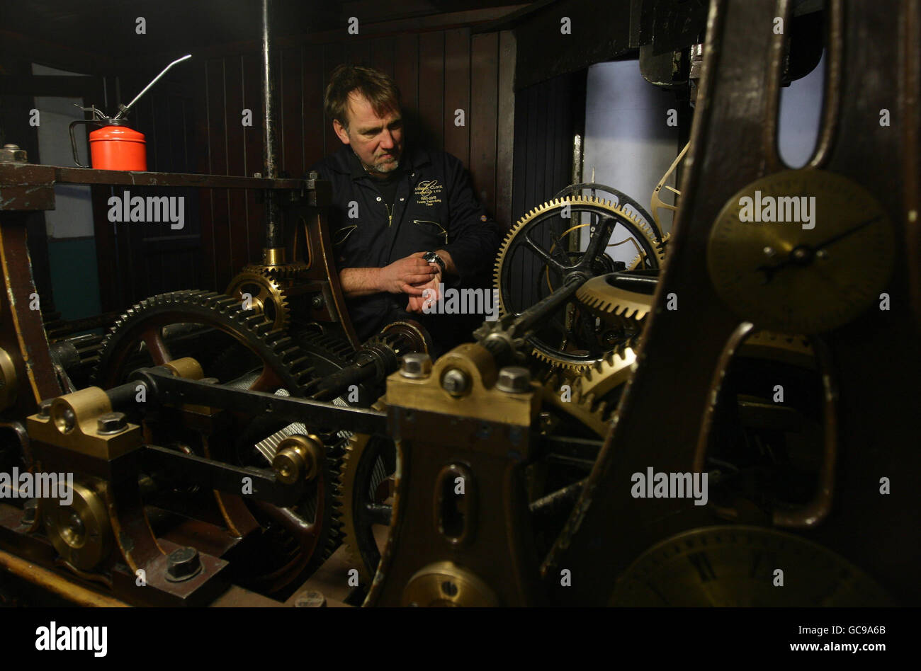 Manchester Town Hall clock maintenance Stock Photo - Alamy