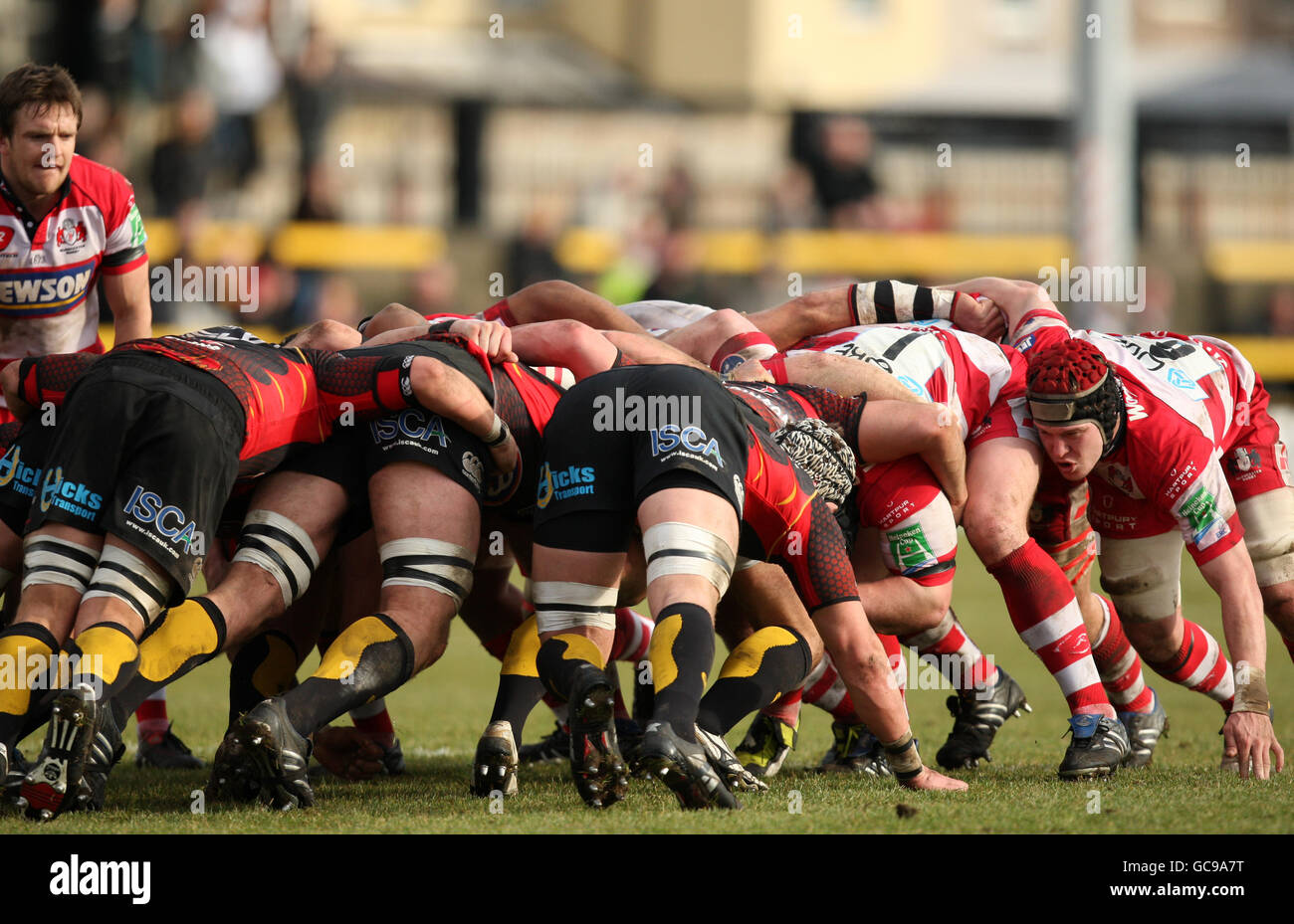 The Newport-Gwent Dragons and Gloucester Rugby players take part in a ...