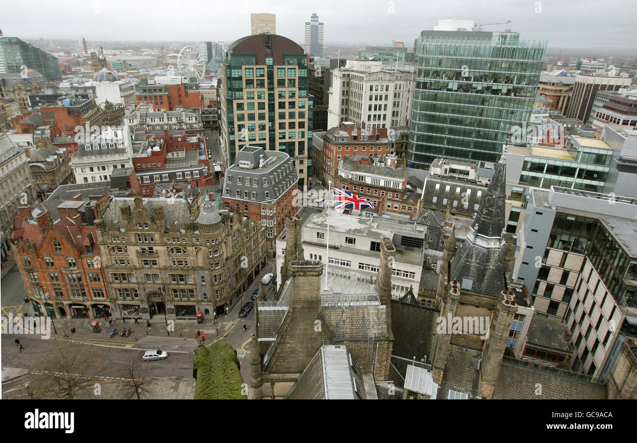 General view manchester city centre top manchester town hall hi-res ...