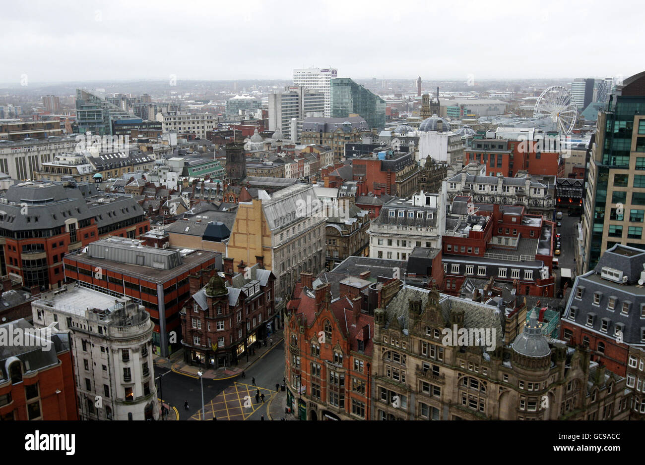 General view manchester city centre top manchester town hall hi-res ...