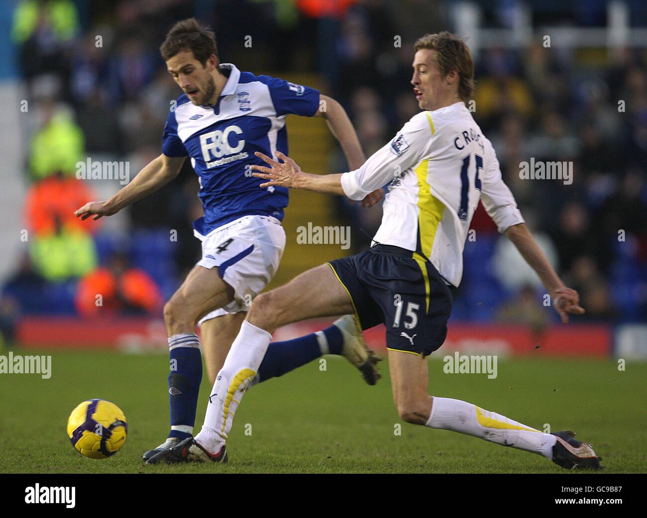 Birmingham City's Roger Johnson (left) and Tottenham Hotspur's Peter ...