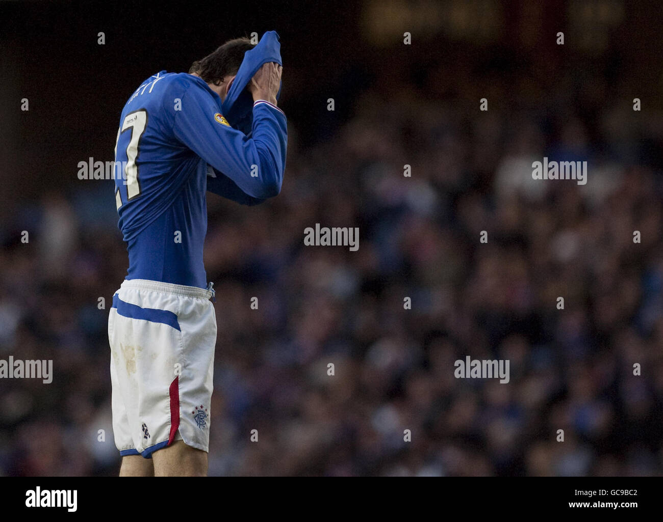 Rangers striker Kyle Lafferty shows his frustration after missing a ...