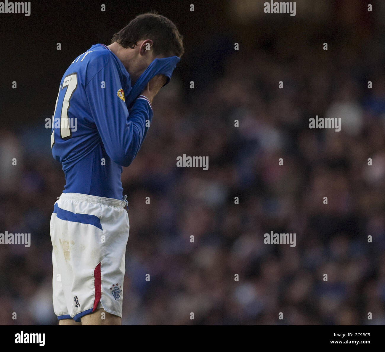 Rangers striker Kyle Lafferty shows his frustration after missing a ...