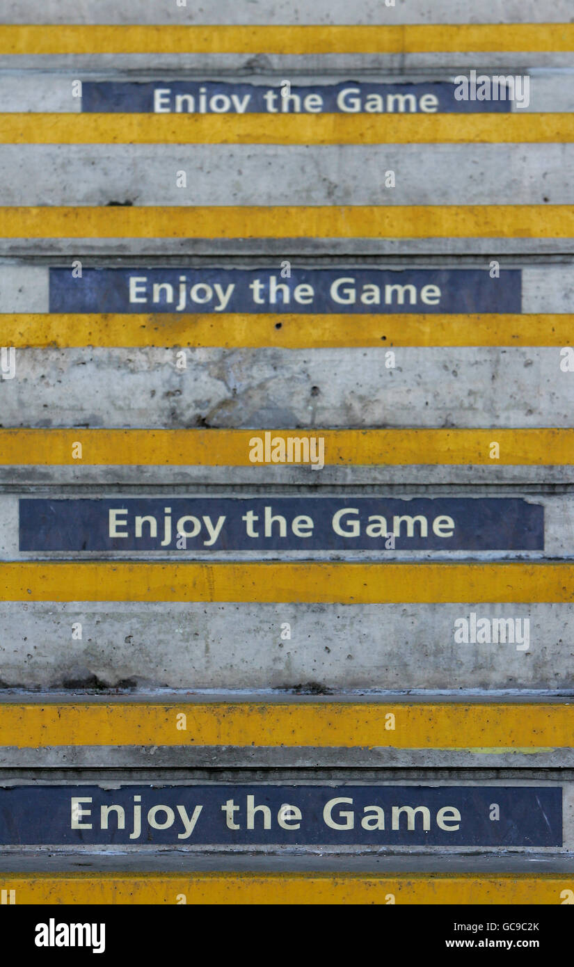 General view of the words Enjoy the Game on the steps at the Alexandra ...