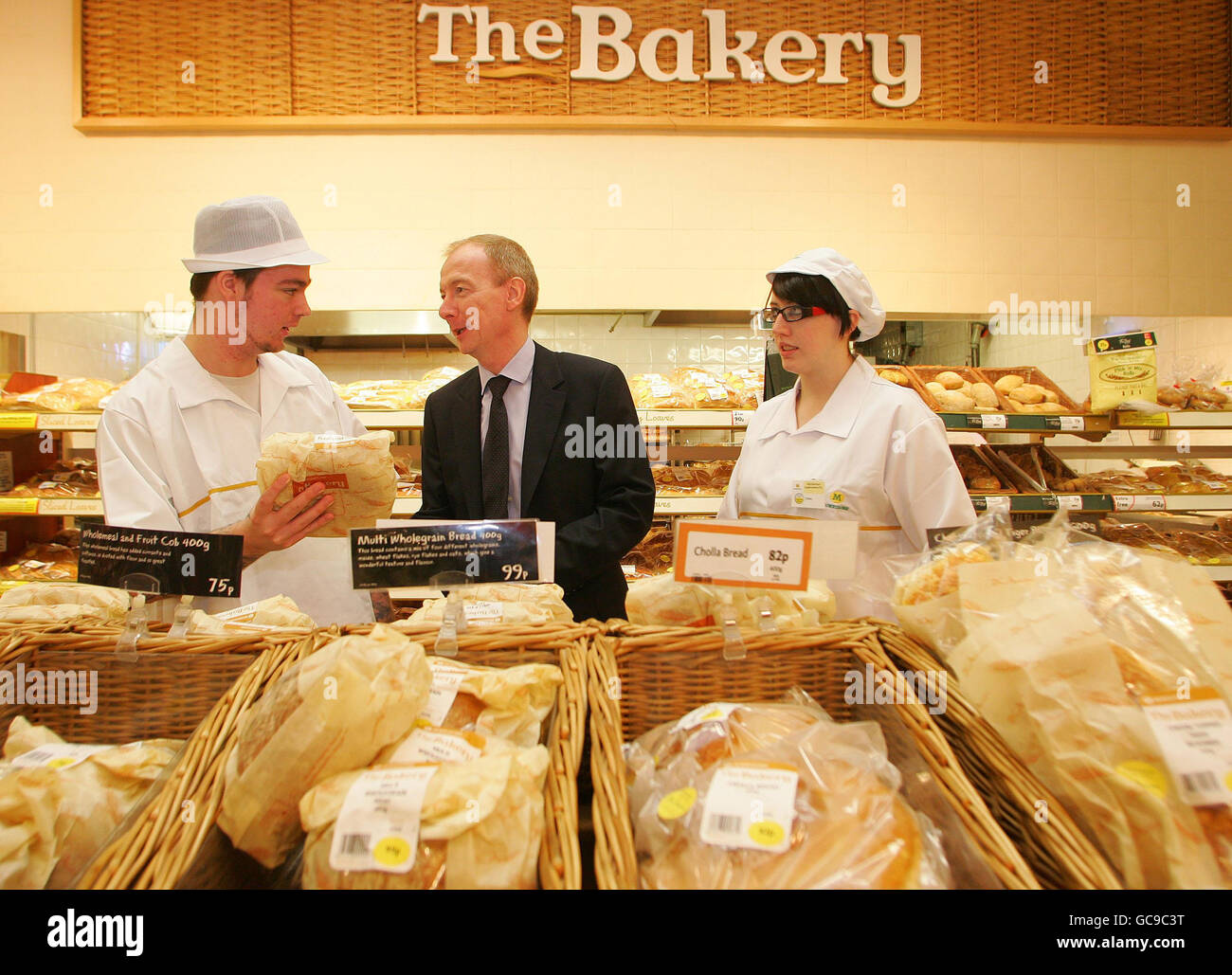 Morrisons apprentices Jonathan Clark (left) and Chloe O`Neill with Pat ...