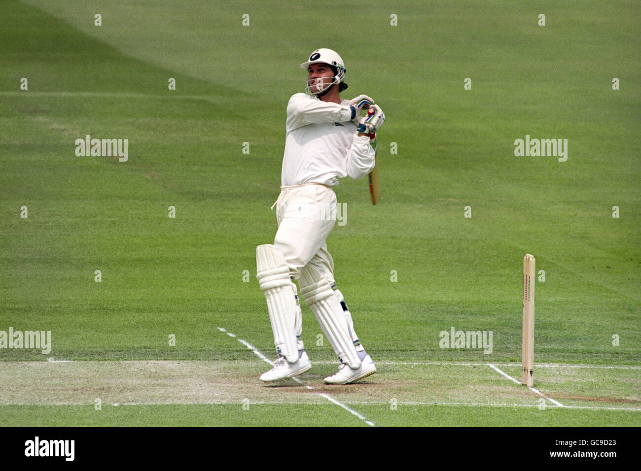 NEW ZEALAND'S MARTIN CROWE SKIES THE BALL, BOWLED BY ENGLAND'S PHIL DE ...