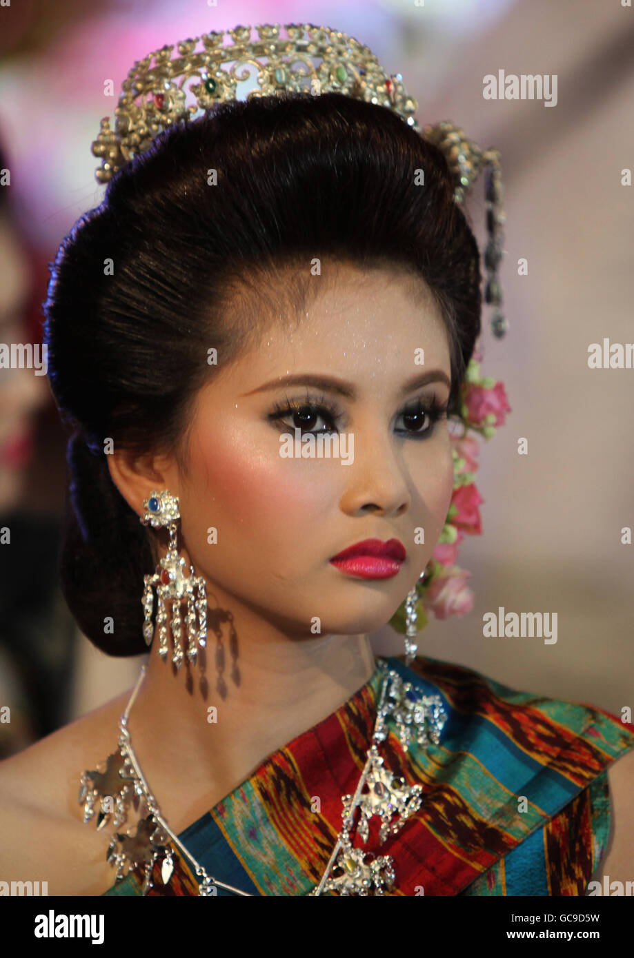 women on a Beauty Miss competition at the Bun Bang Fai Festival or ...