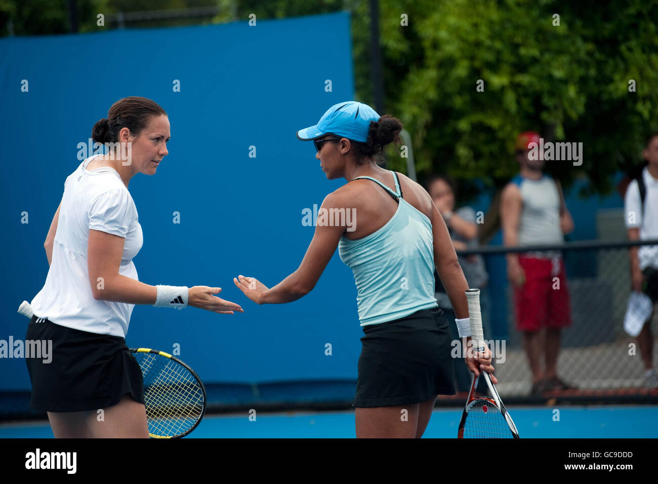 Sarah Borwell (left) during during her doubles match with Raquel Kops ...