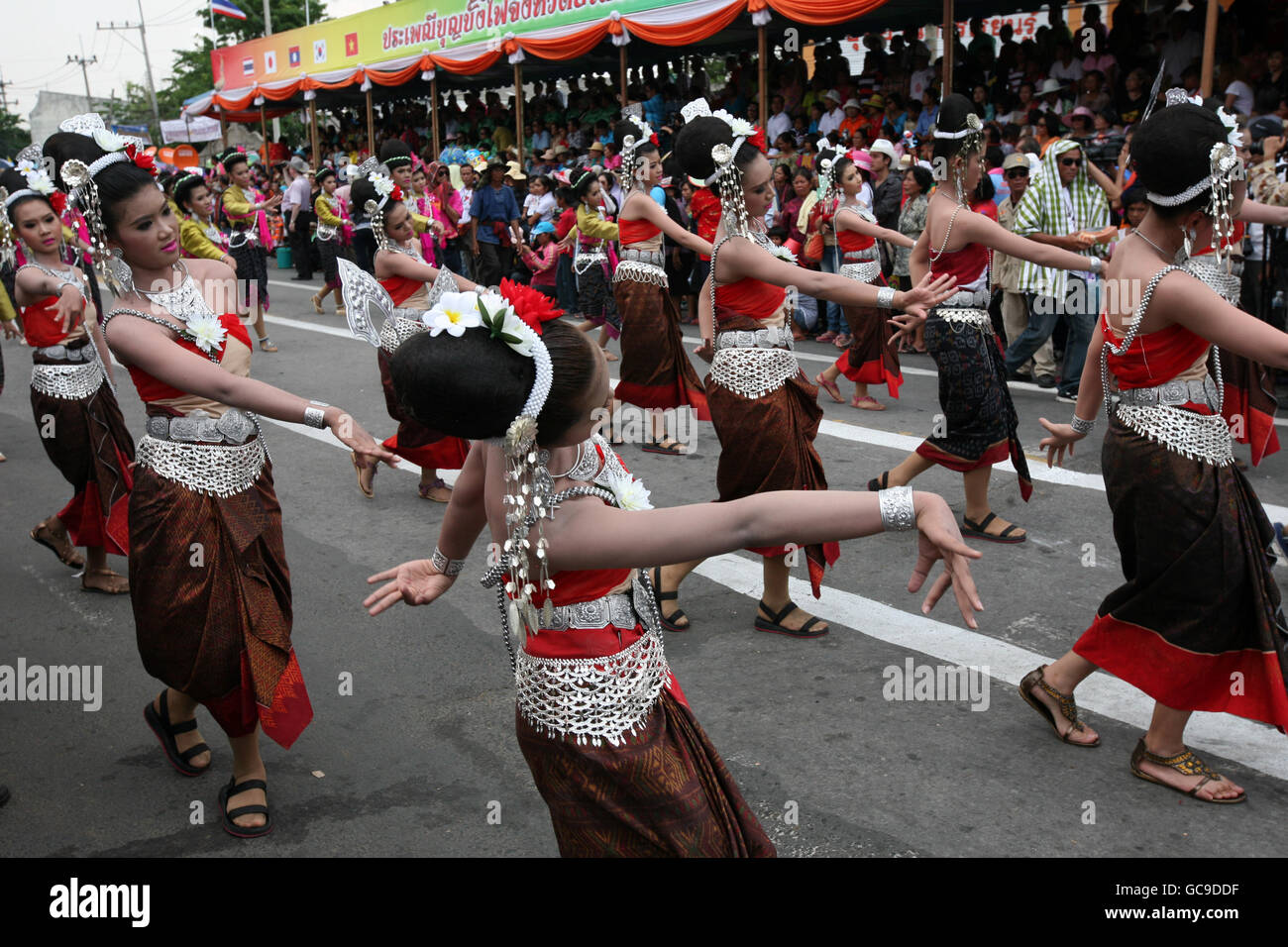 Thai Dance at the Bun Bang Fai Festival or Rocket Festival in the City ...