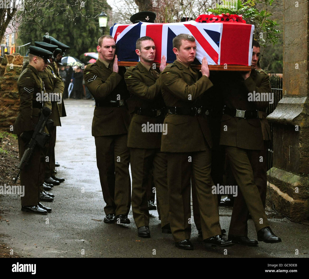 The coffin of Rifleman Aidan Howell of 3rd Battalion The Rifles is ...