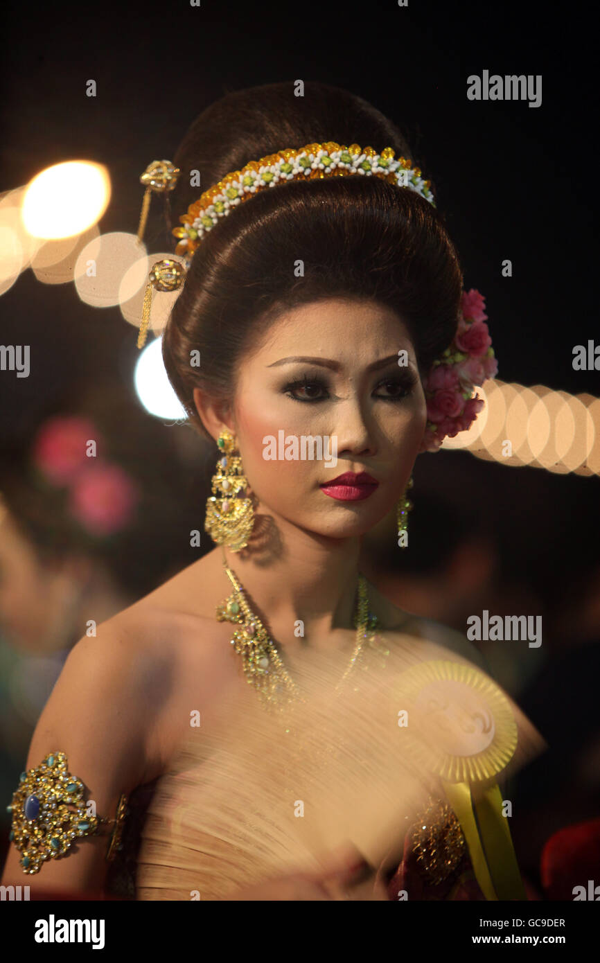women on a Beauty Miss competition at the Bun Bang Fai Festival or ...
