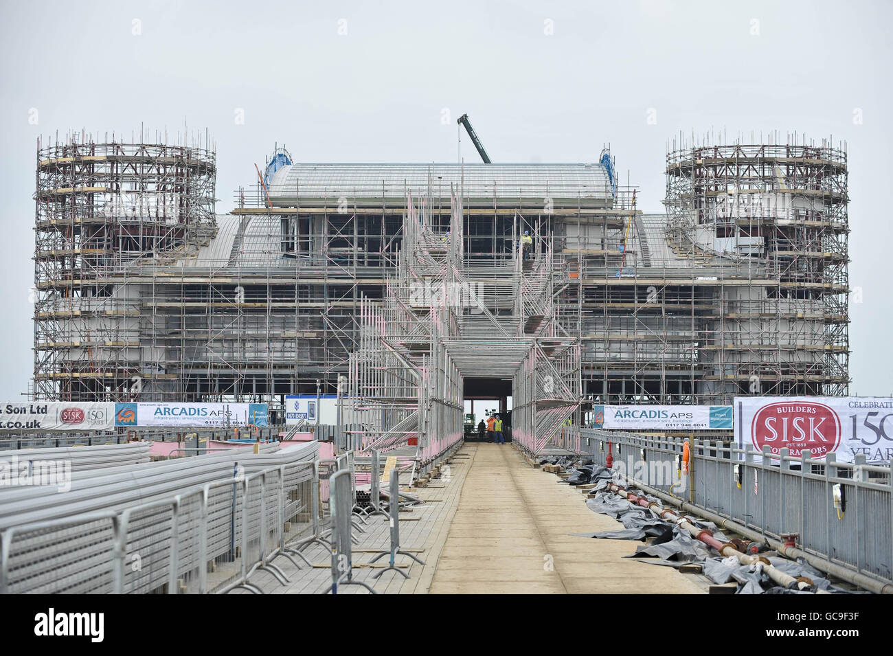 The huge scaffold construction that will be used as a temporary ramp to ...