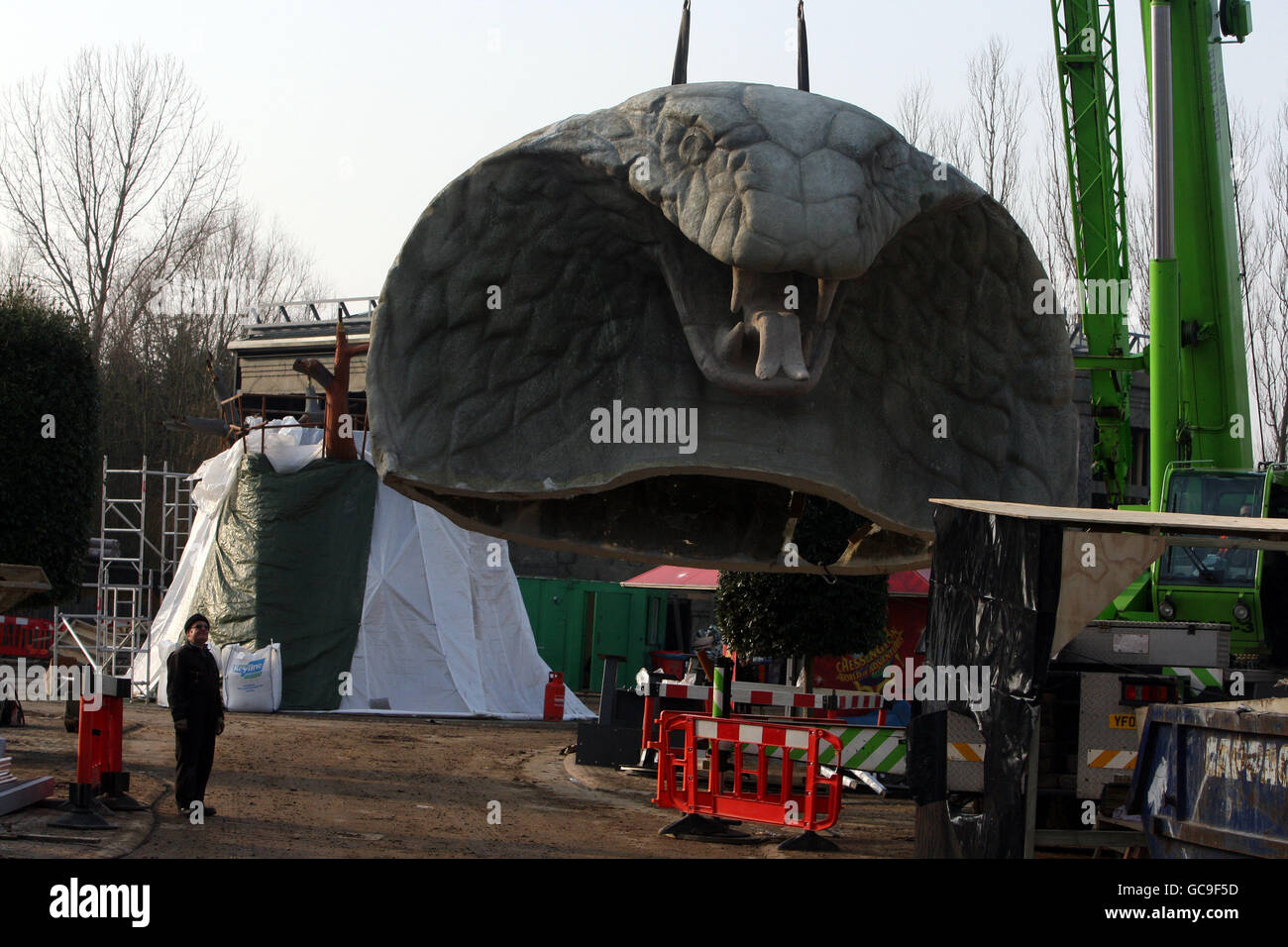 s head is prepared before being lifted into place to form part of the ...