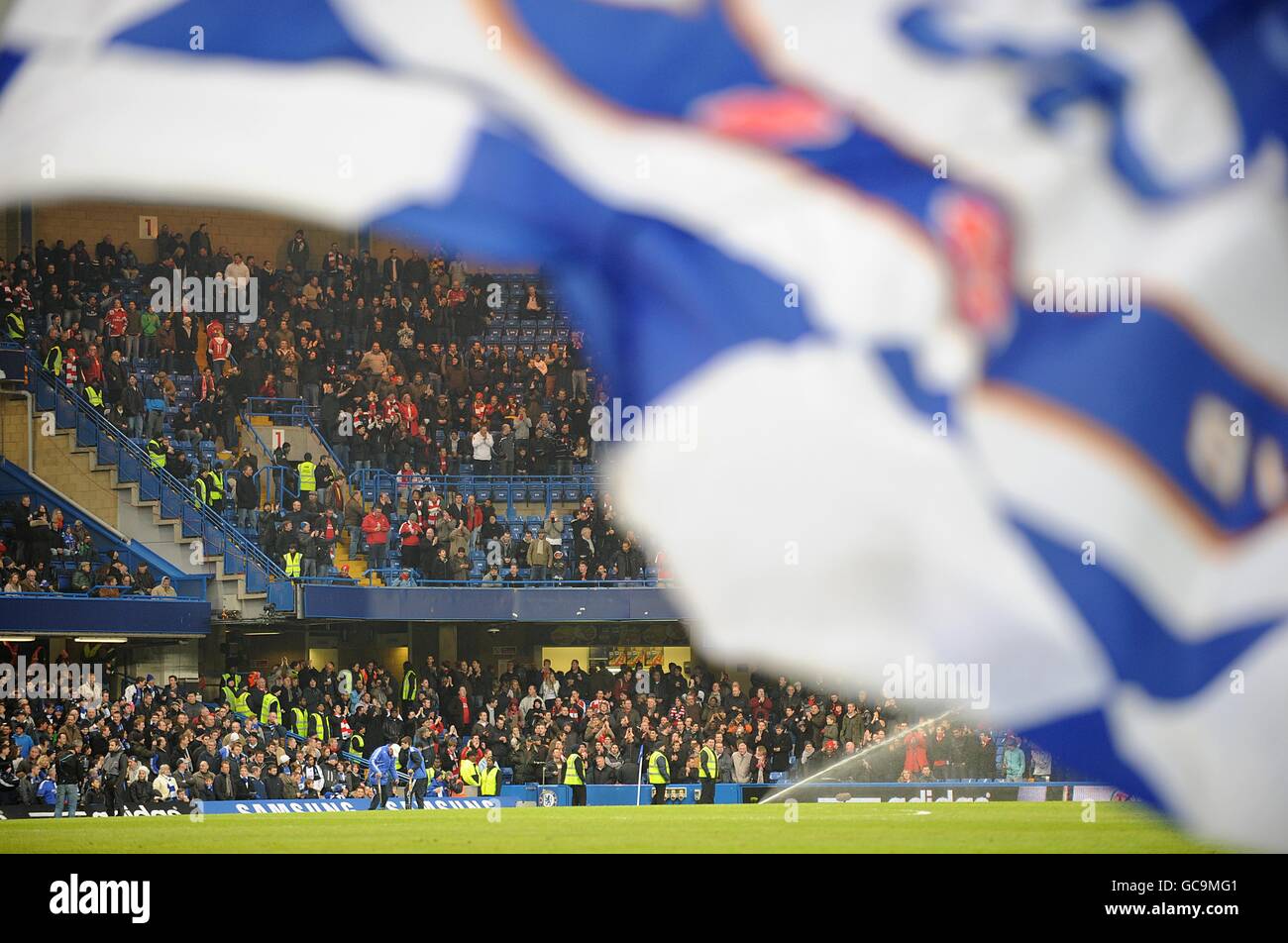 Stamford bridge chelsea fans in the stands wave a flag hi-res stock ...