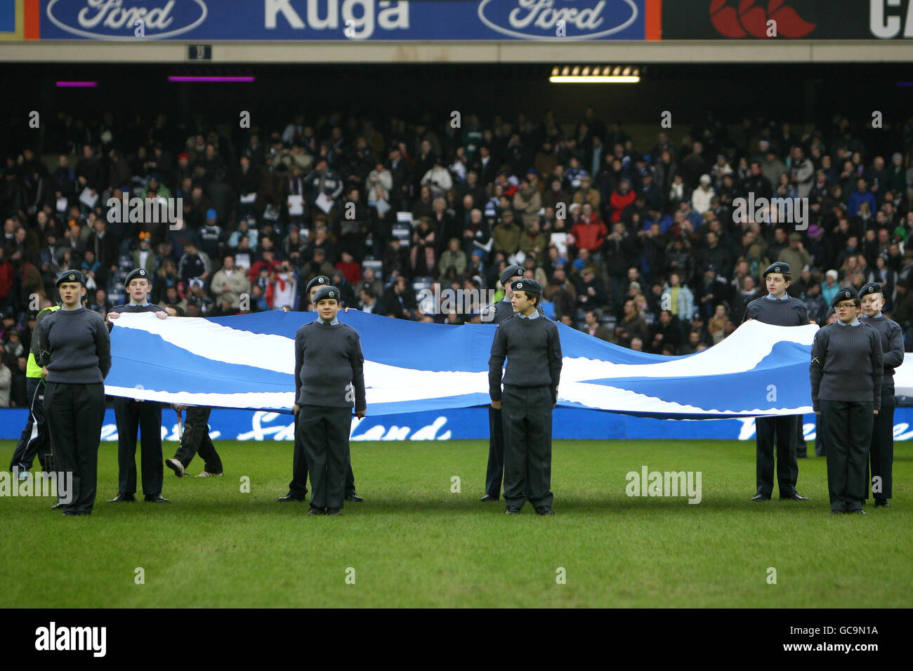 Cadets display the scottish national flag prior to kick off hi-res ...