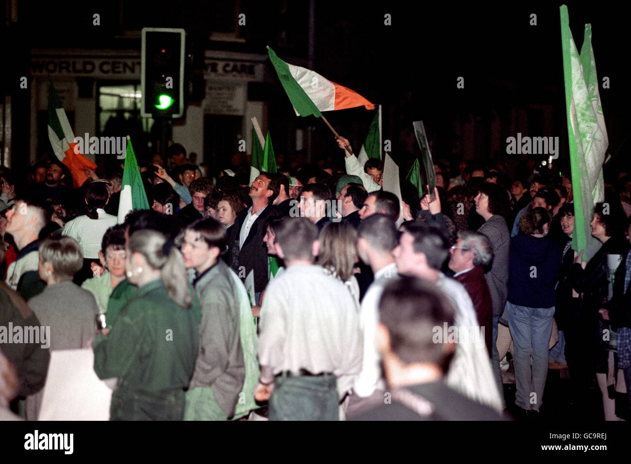 CROWDS WATCH AS THE IRISH TRICOLOUR IS PLACED ON TOP OF THE SPRINGFIELD ...