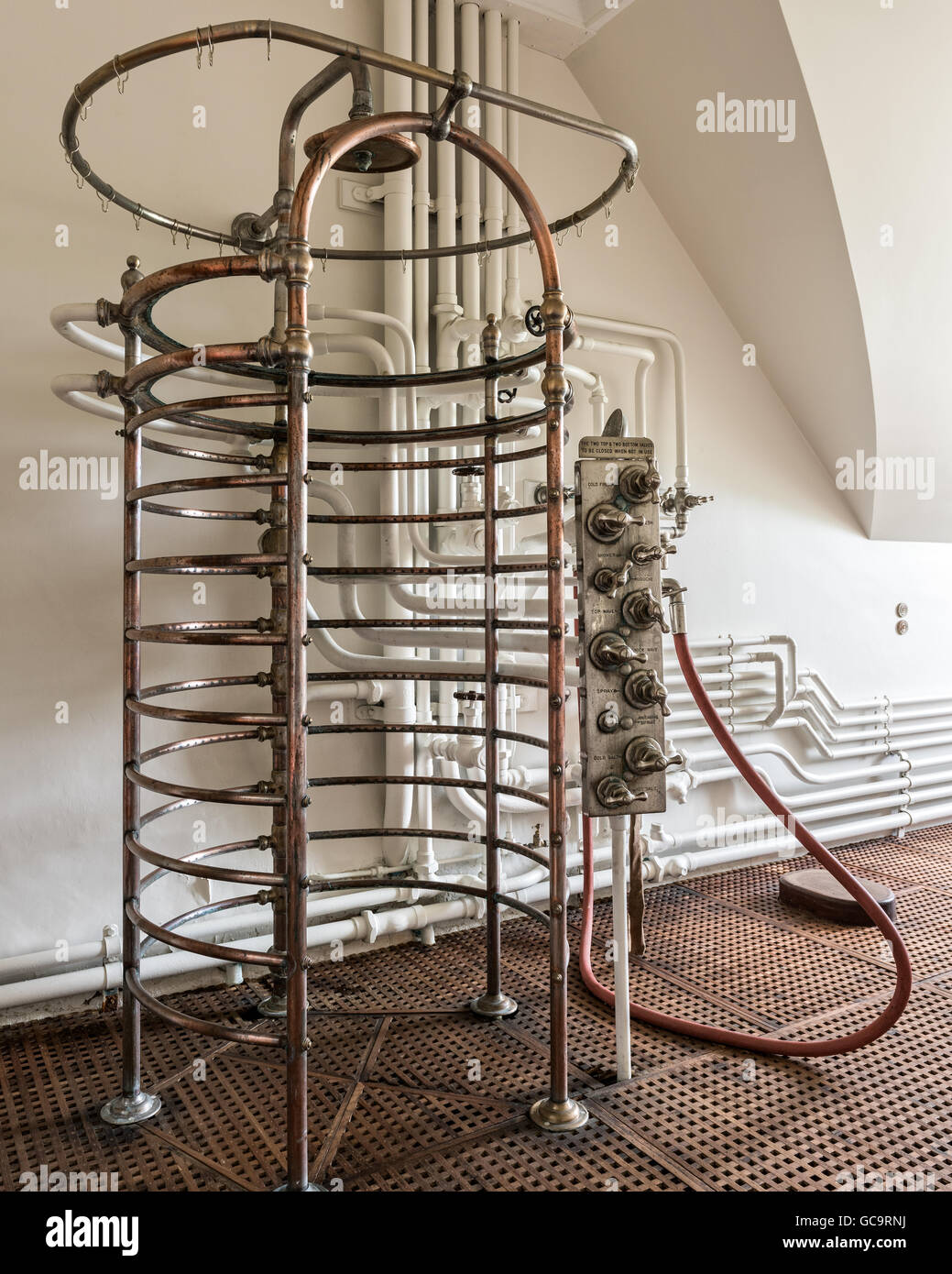 Old fashioned treatment shower - hydrotherapy kit with original teak ...