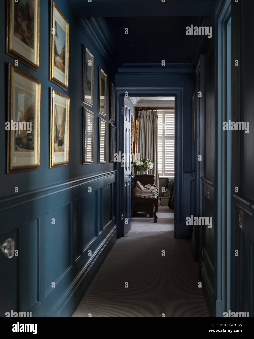 Hall walls painted in Hicks Blue by Little Greene Stock Photo - Alamy