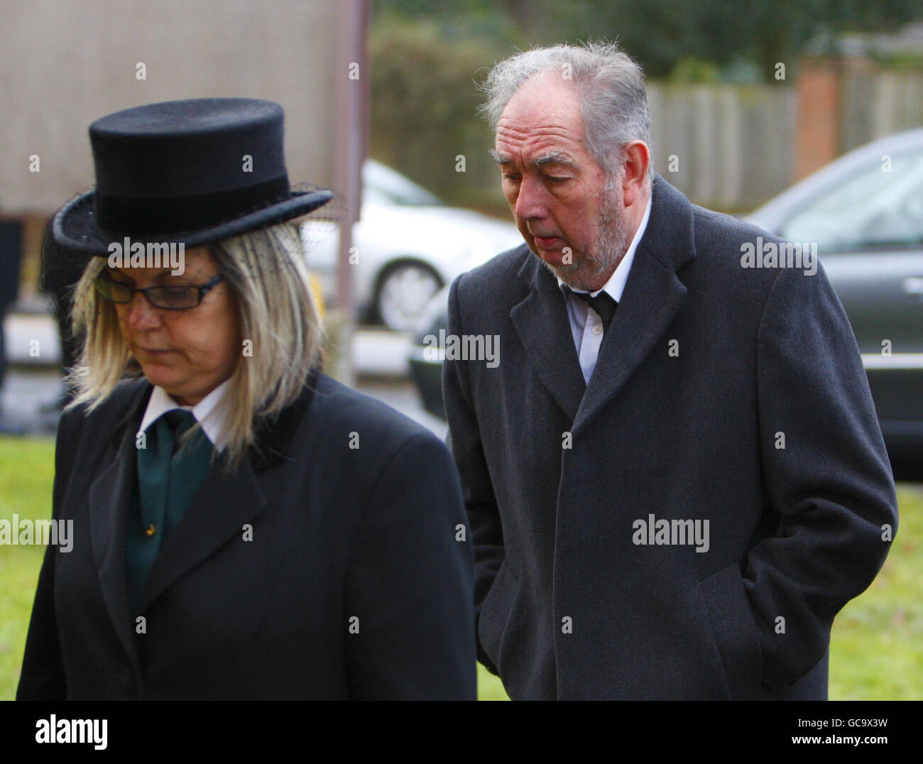 Reg Harrison arrives at the Holy Trinity Church in Blackwater, Surrey ...