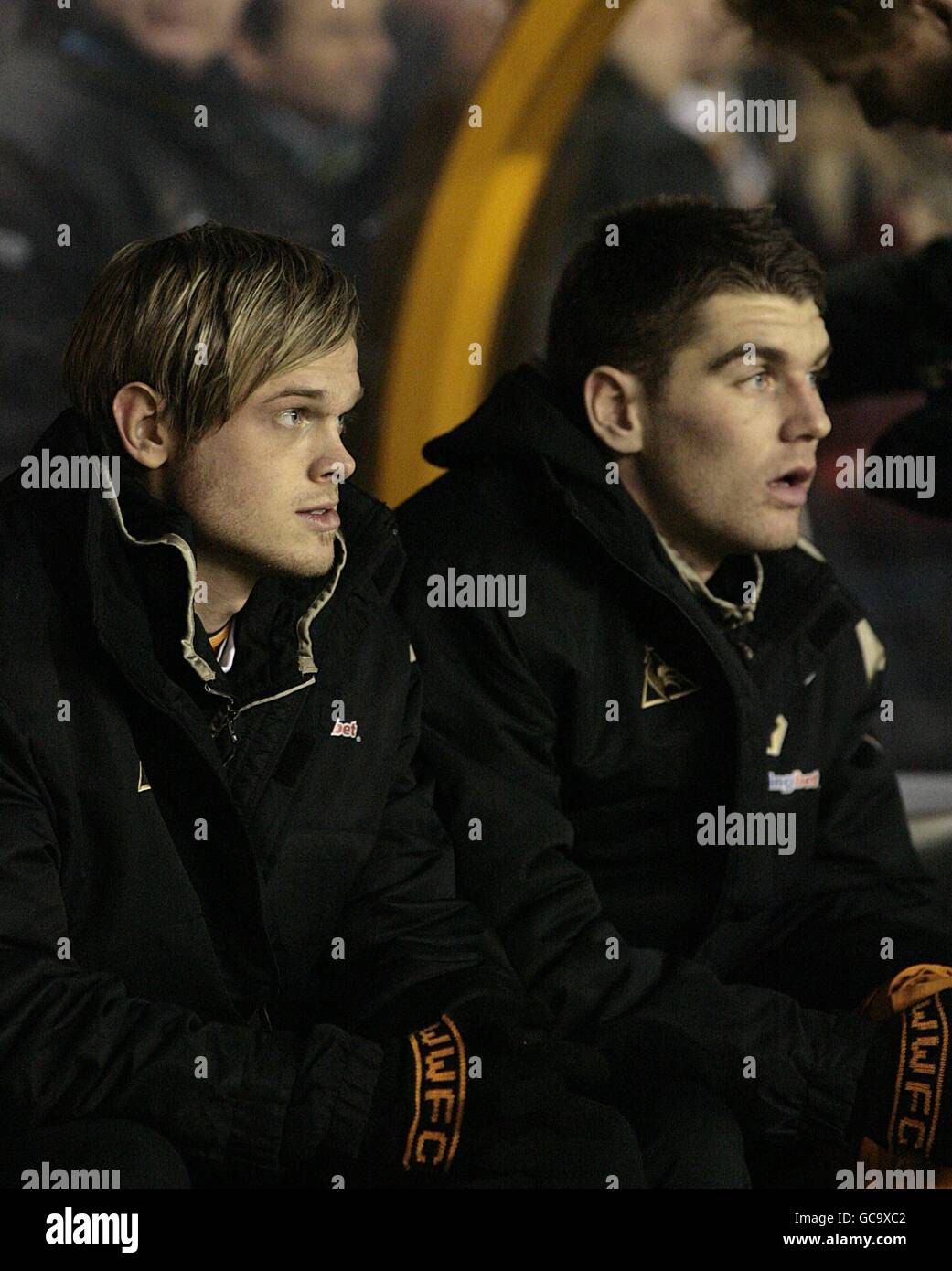 Wolverhampton Wanderers' Sam Vokes (right) and Richard Stearman (left ...