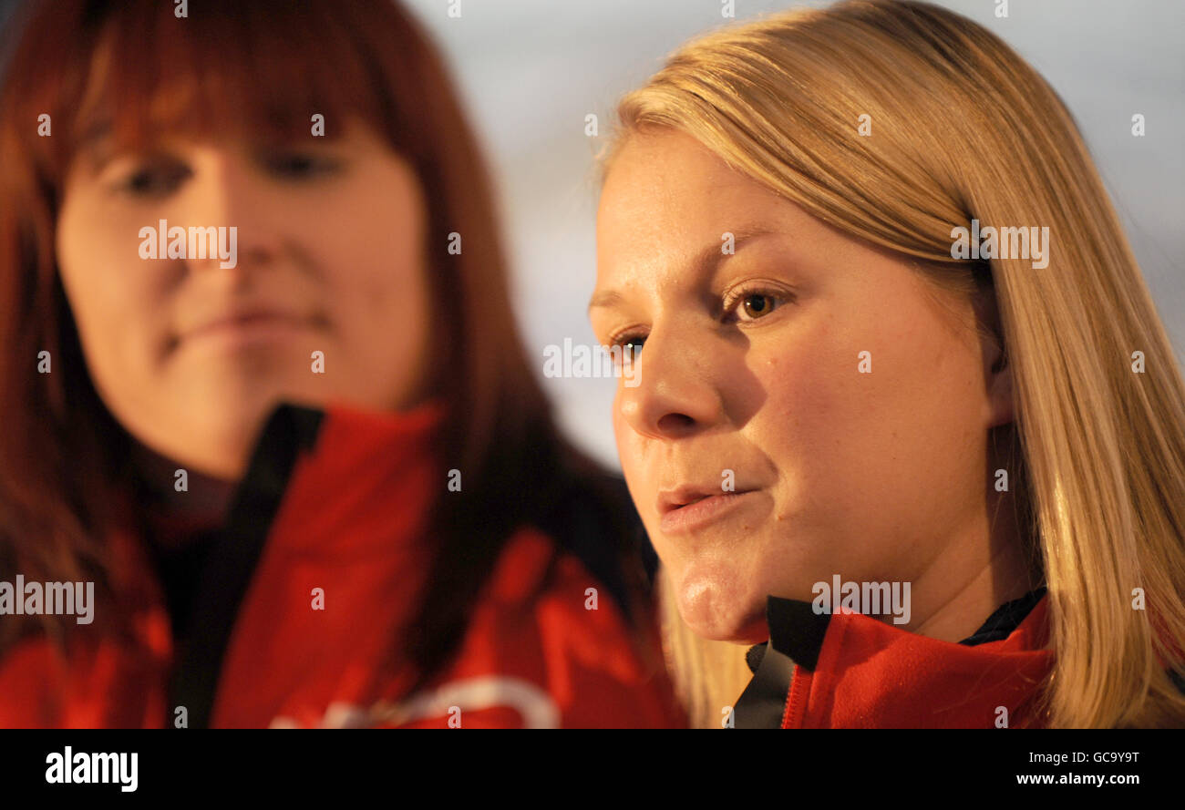 Great Britain's Paula Walker (left) and Kelly Thomas (right) speak to ...